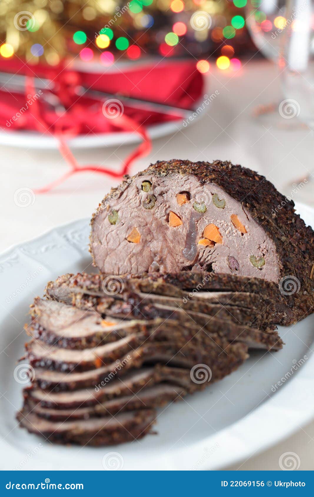 Roast Beef on the Christmas Table Stock Photo - Image of roast, dinner ...