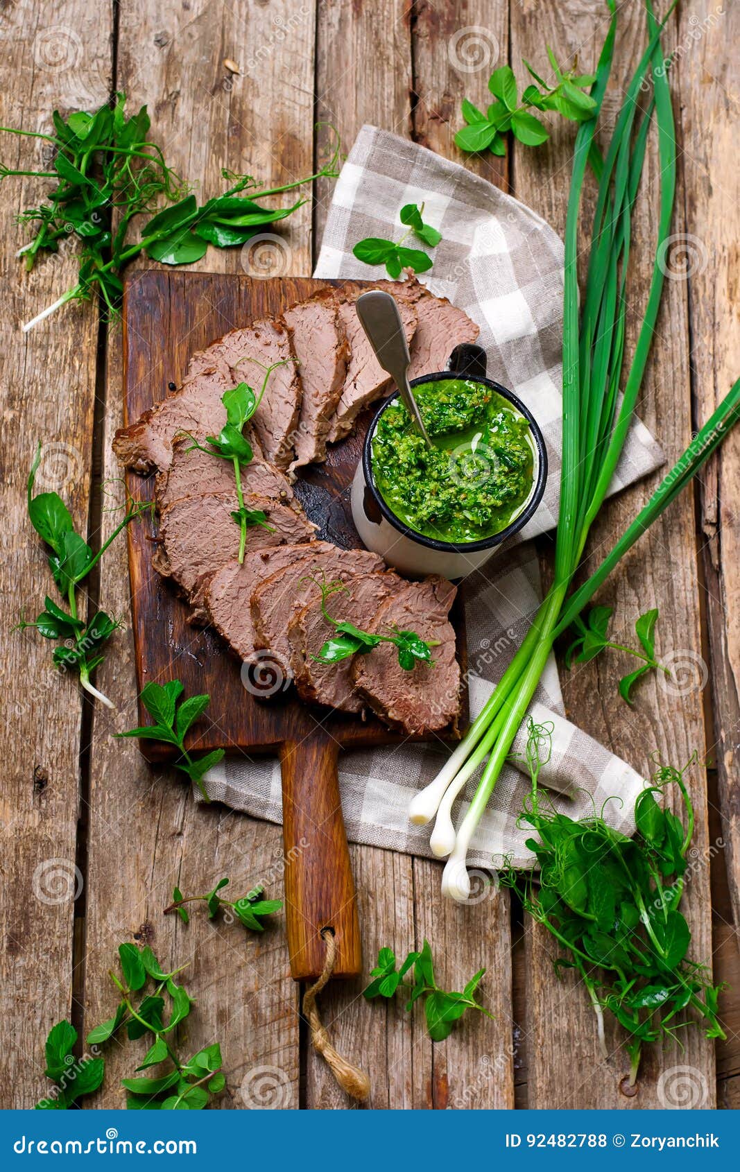 Roast Beef and Pea Shoot and Mint Pesto..style Rustic Stock Photo ...