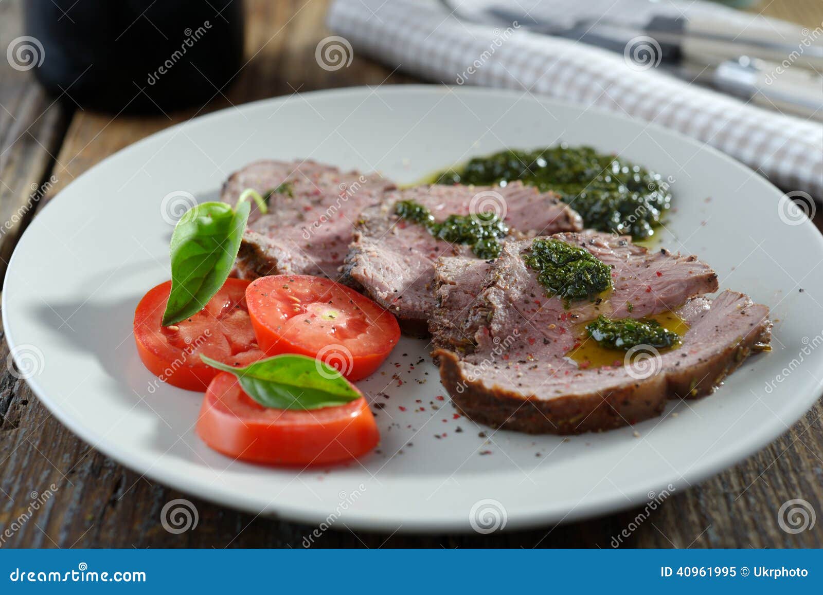 Roast beef with pesto stock image. Image of beef, horizontal - 40961995