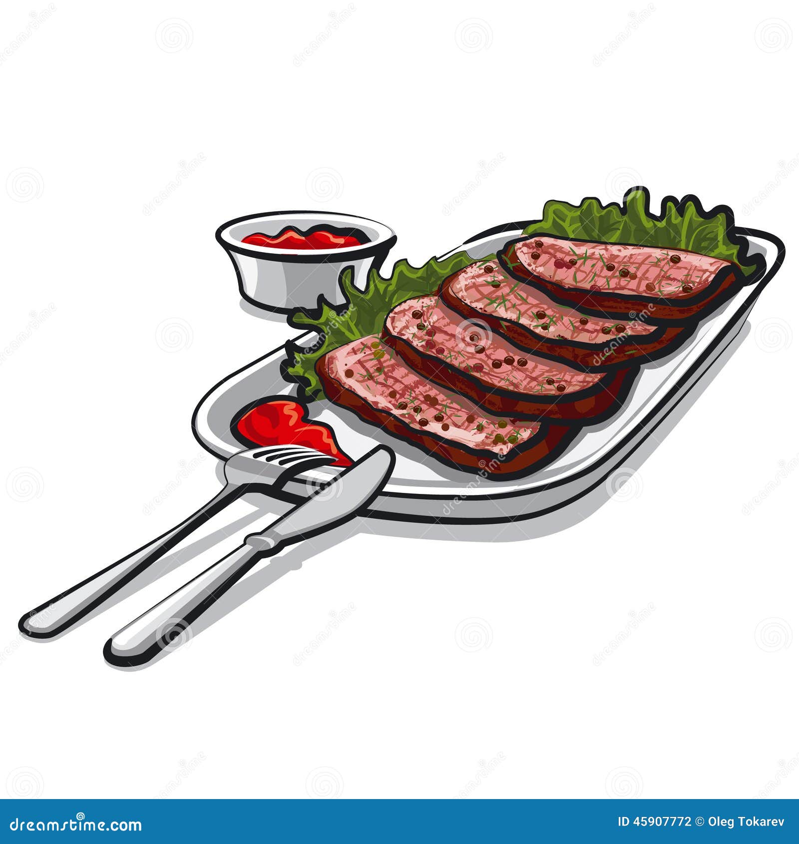 Roast beef with sauce stock illustration. Illustration of plate - 45907772