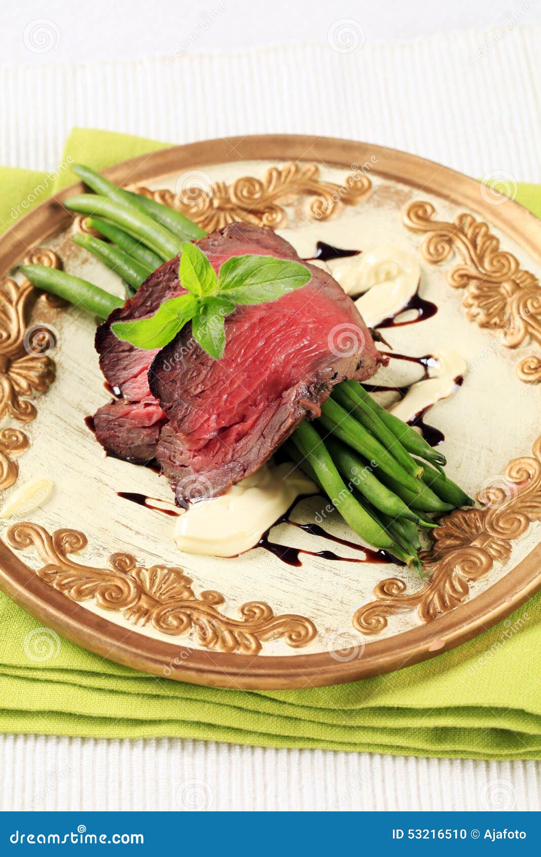 Roast Beef and String Beans Stock Photo - Image of entree, filet: 53216510