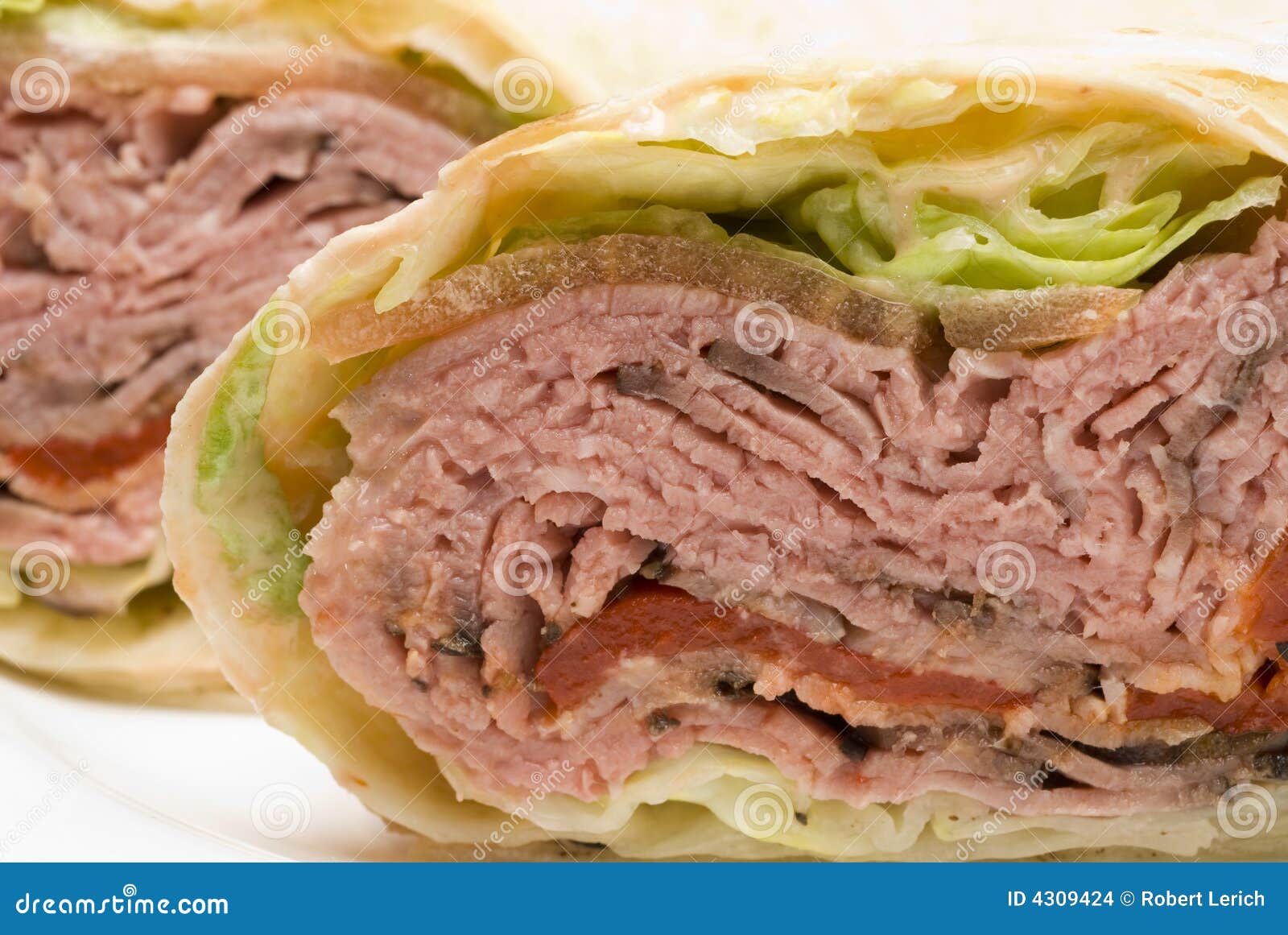 Roast beef wrap stock photo. Image of tomatoes, macro - 4309424