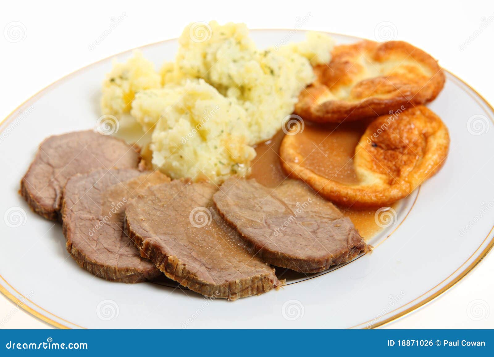 Roast Beef and Yorkshire Puddings Stock Photo - Image of plate ...