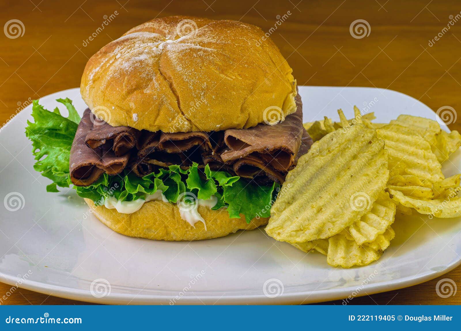 Roast Beff Sandwich Wiht Achips Stock Image - Image of lunch, meal ...