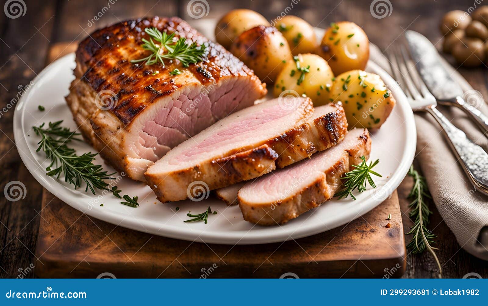 Roast Bone-in Pork Loin with Potatoes Stock Illustration - Illustration ...