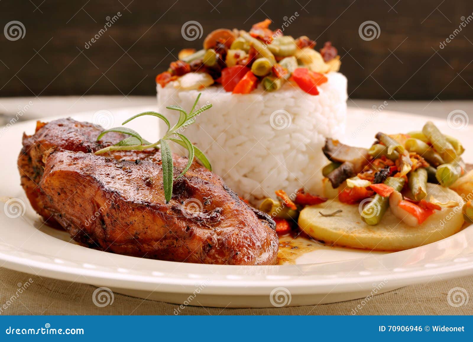 Roast Chicken Breast with Rice and Vegetables Stock Photo - Image of ...