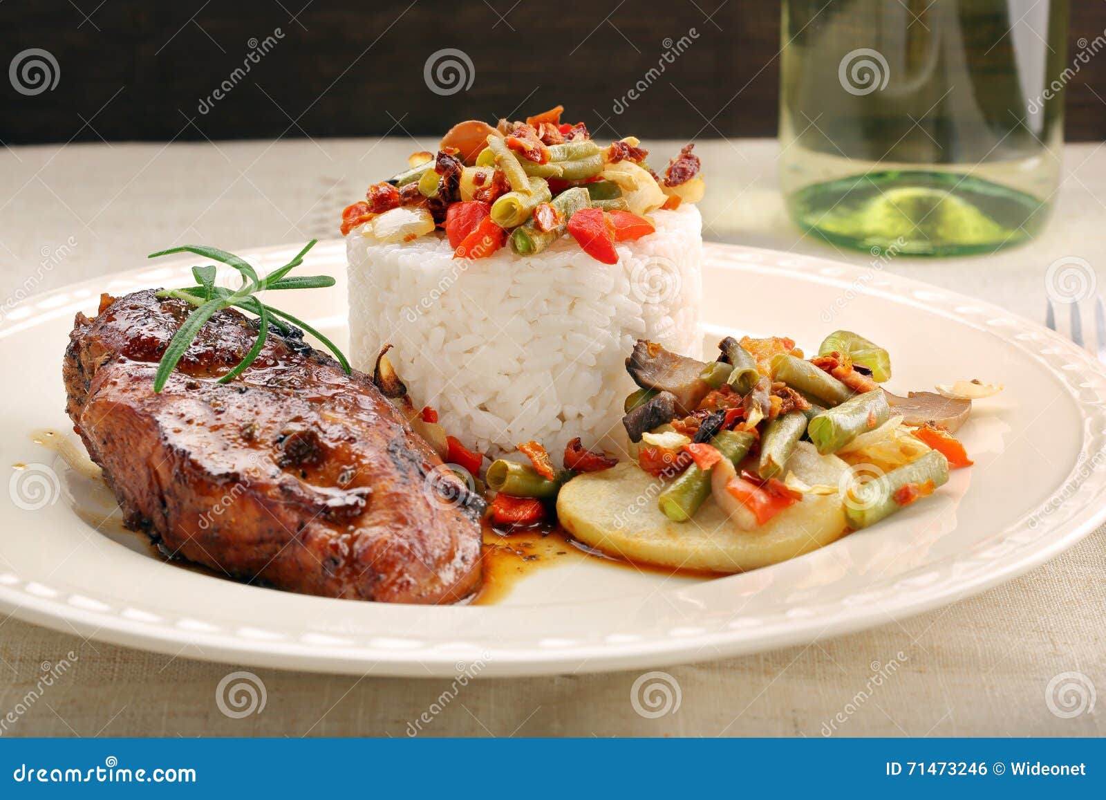 Roast Chicken Breast with Rice and Vegetables Stock Photo - Image of ...