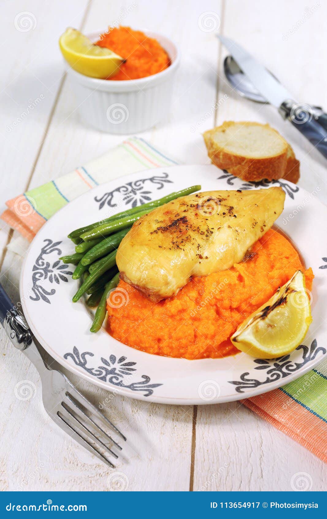 Roast Chicken and Carrot Puree Stock Image - Image of dining, puree ...