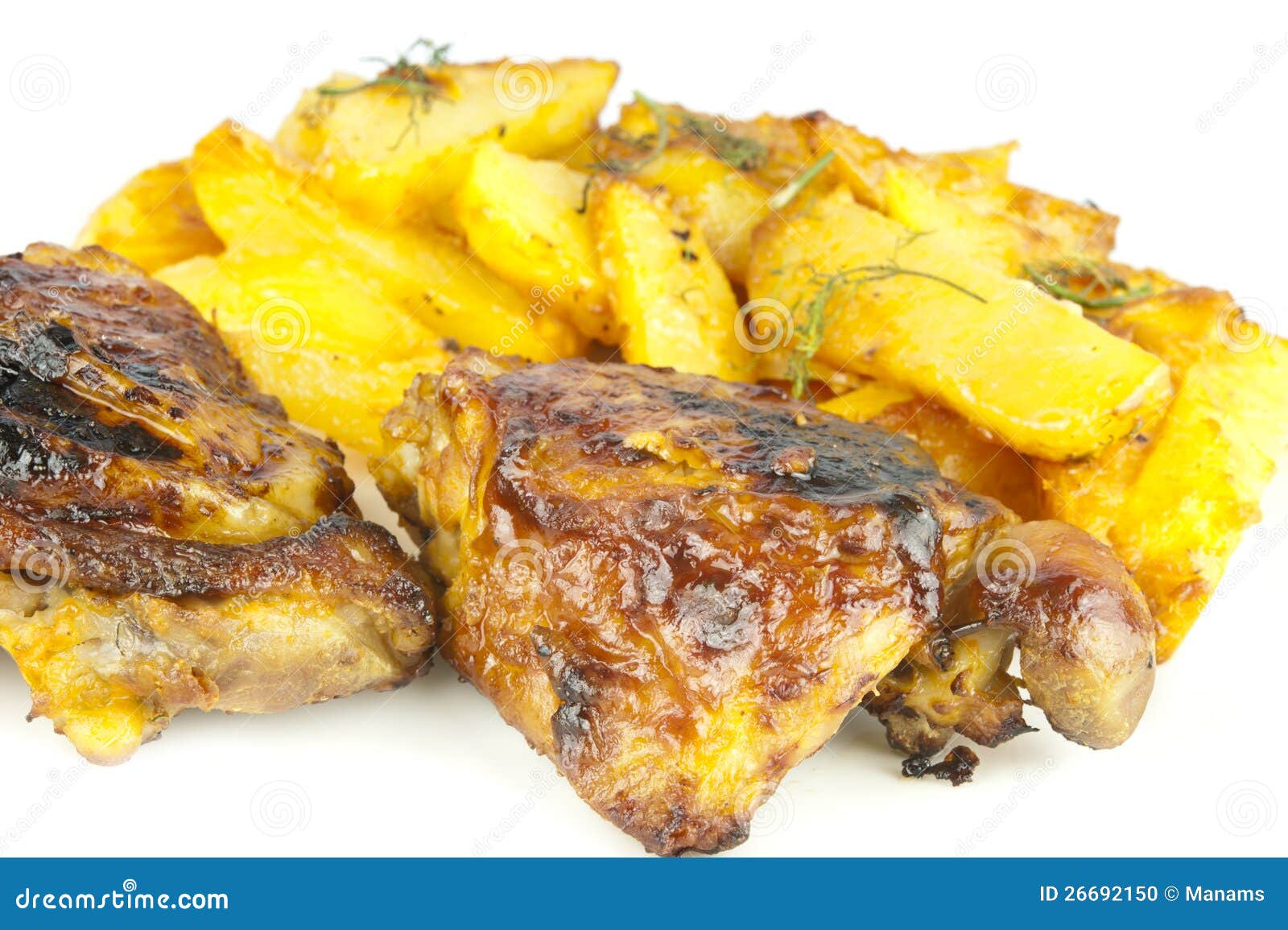 Roast chicken and chips stock photo. Image of chicken - 26692150