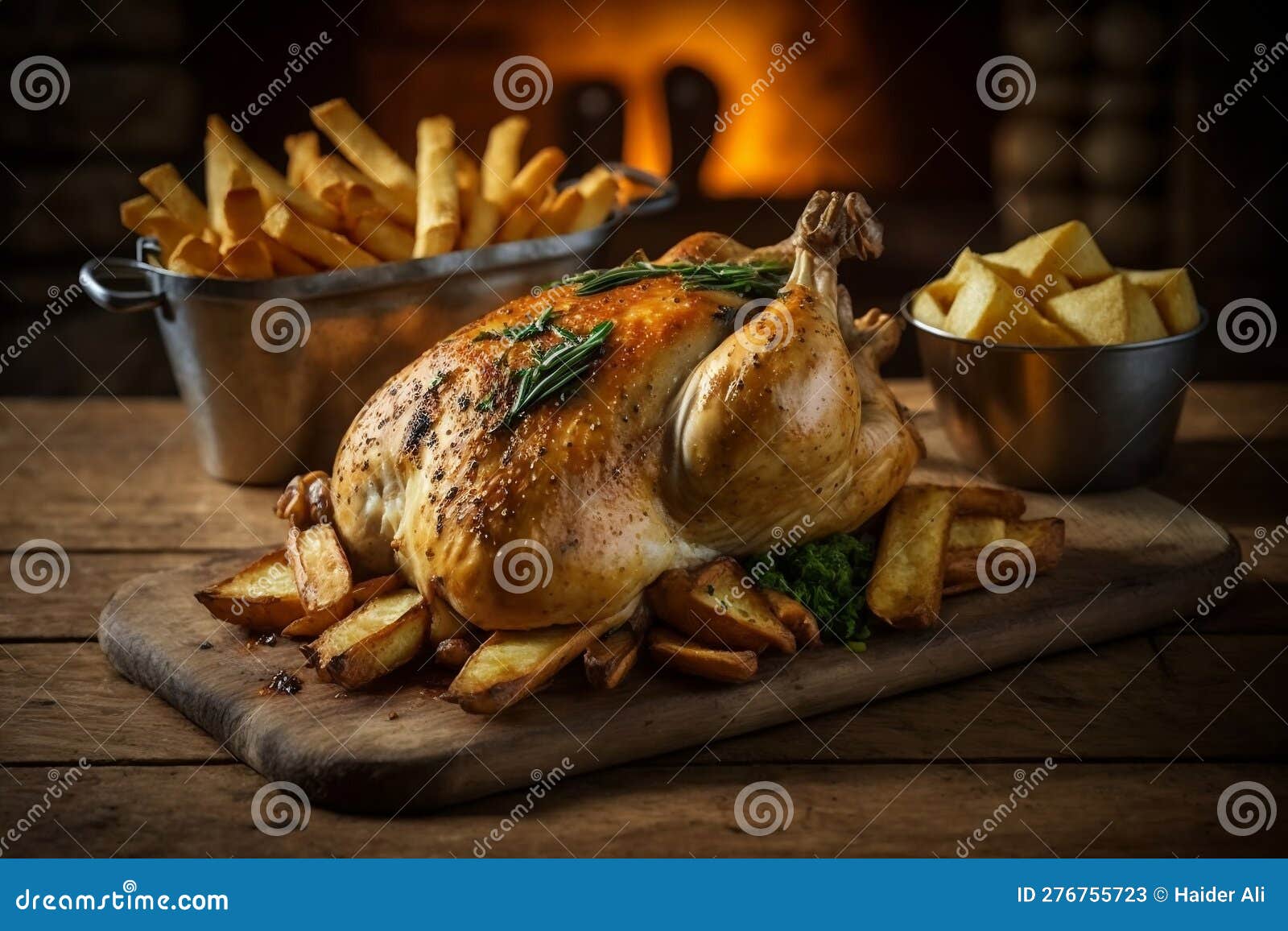 Roast Chicken and Chips: a Delicious Meal Idea. Generative AI Stock ...