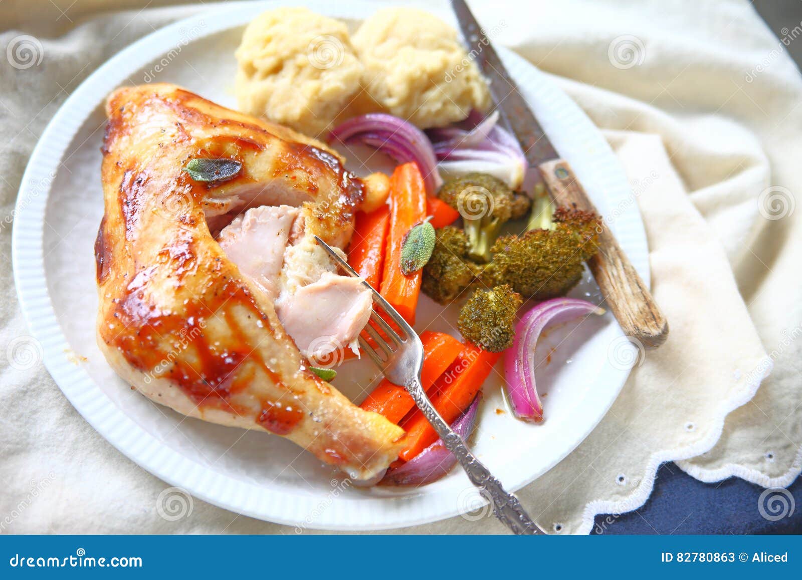 Roast Chicken Dinner with Assorted Vegetables Stock Image - Image of ...