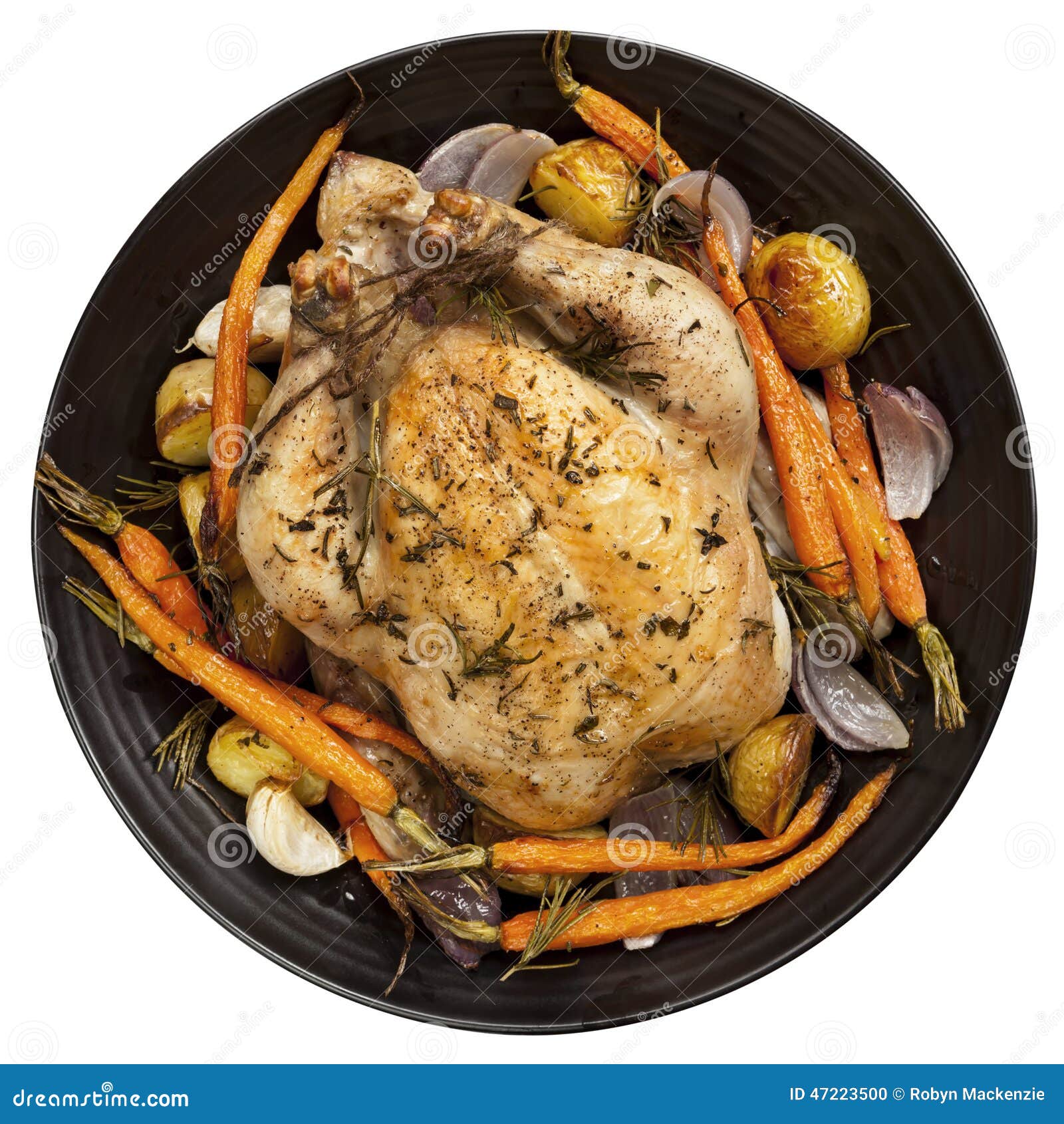 Roast Chicken Dinner Top View Stock Photo - Image of square, garlic ...