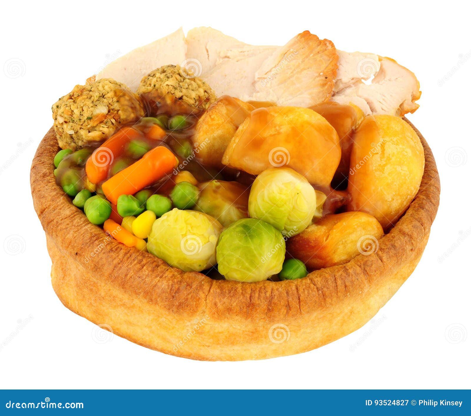 Roast Chicken Dinner in a Yorkshire Pudding Stock Image - Image of ...