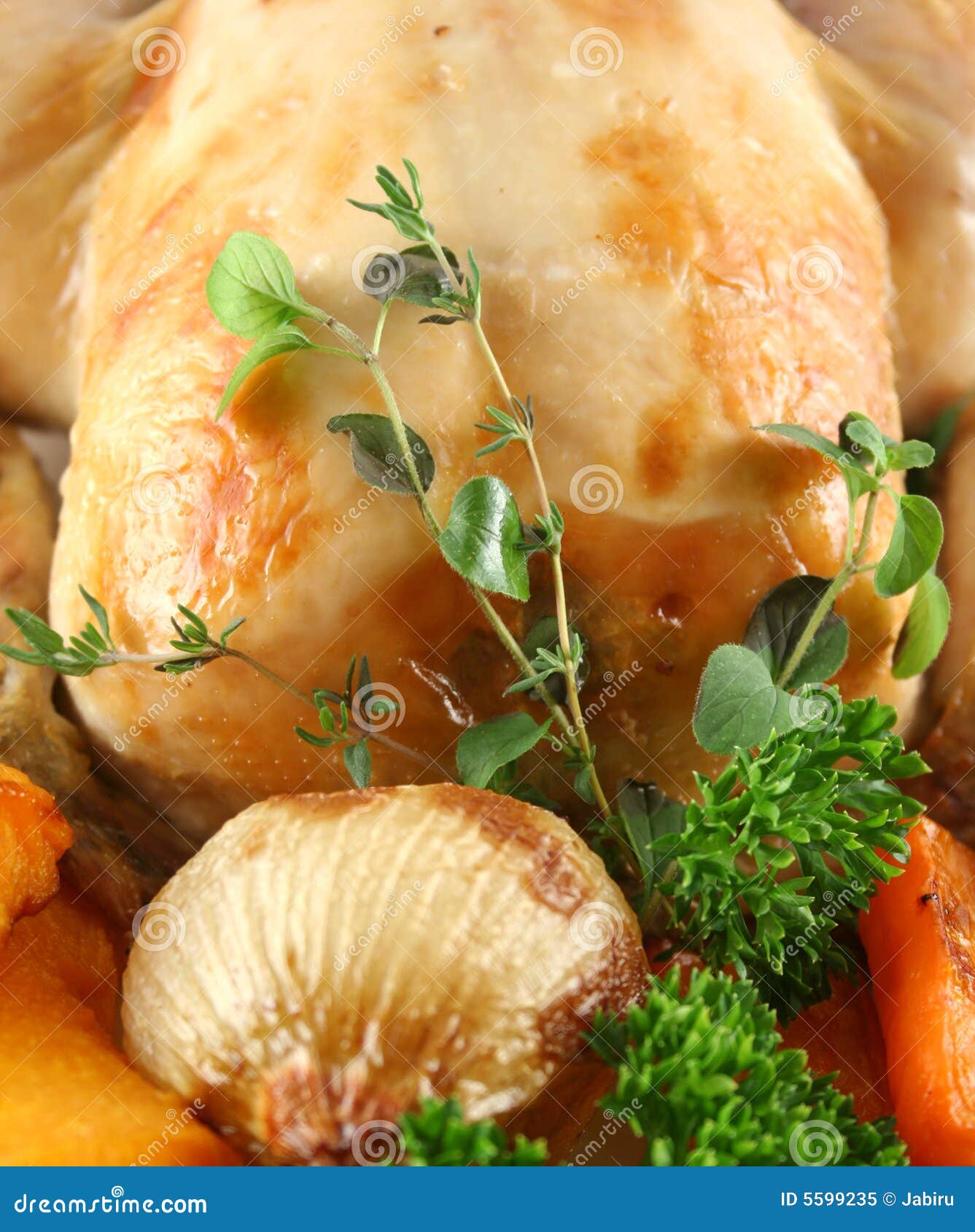 Roast Chicken with Garnish stock image. Image of close - 5599235