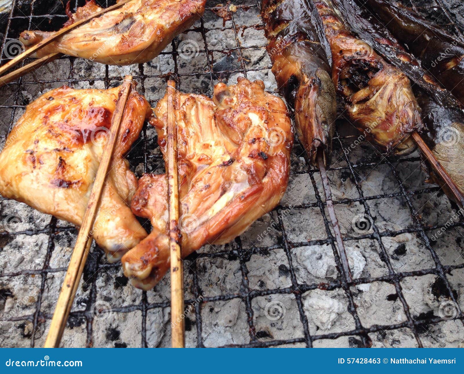 Roast Chicken and Grilled Catfish Stock Image - Image of food, grilled ...