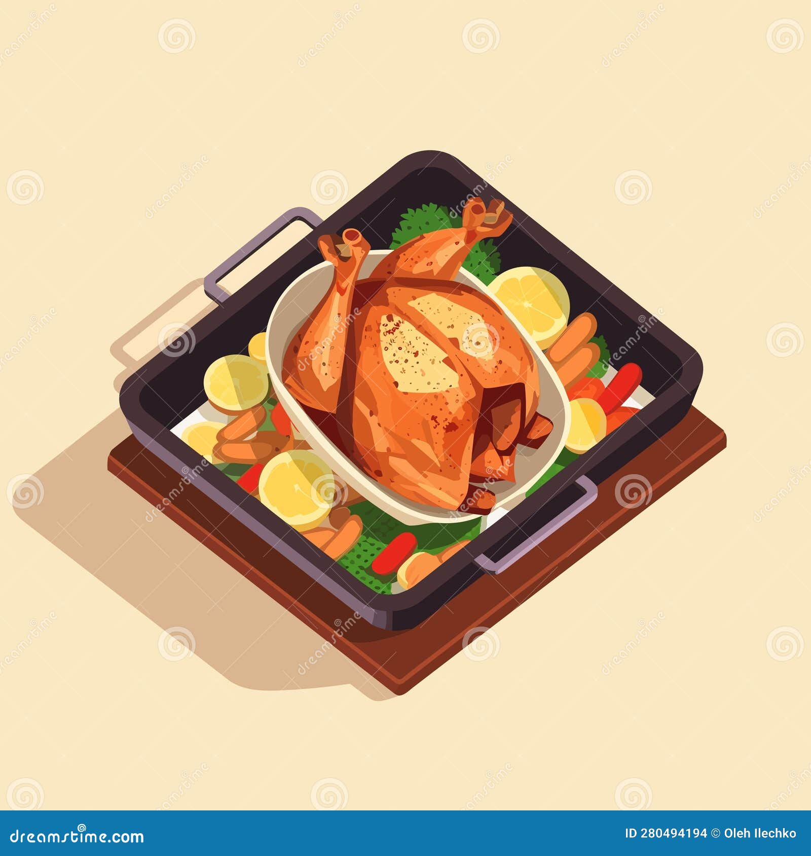 Roast Chicken Isometric Vector Illustration Isolated Illustration Stock ...