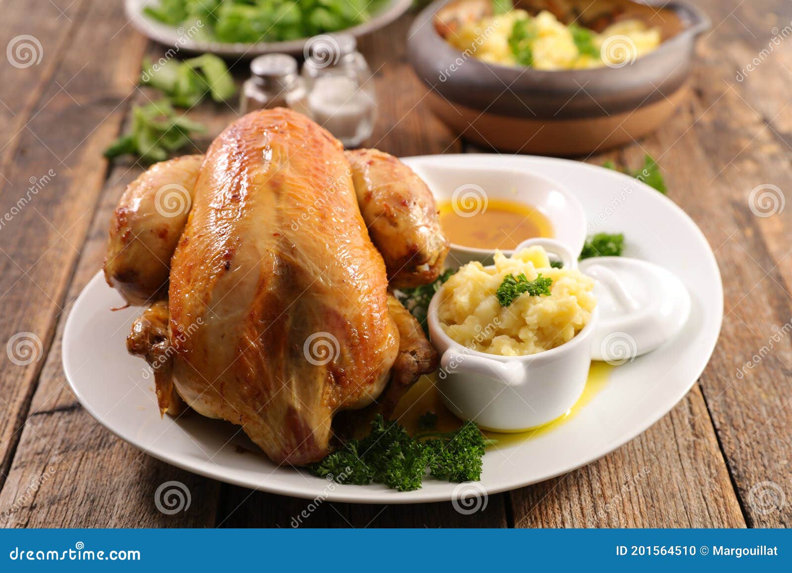 Roast Chicken, Mashed Potato Stock Photo - Image of chicken, sauce ...