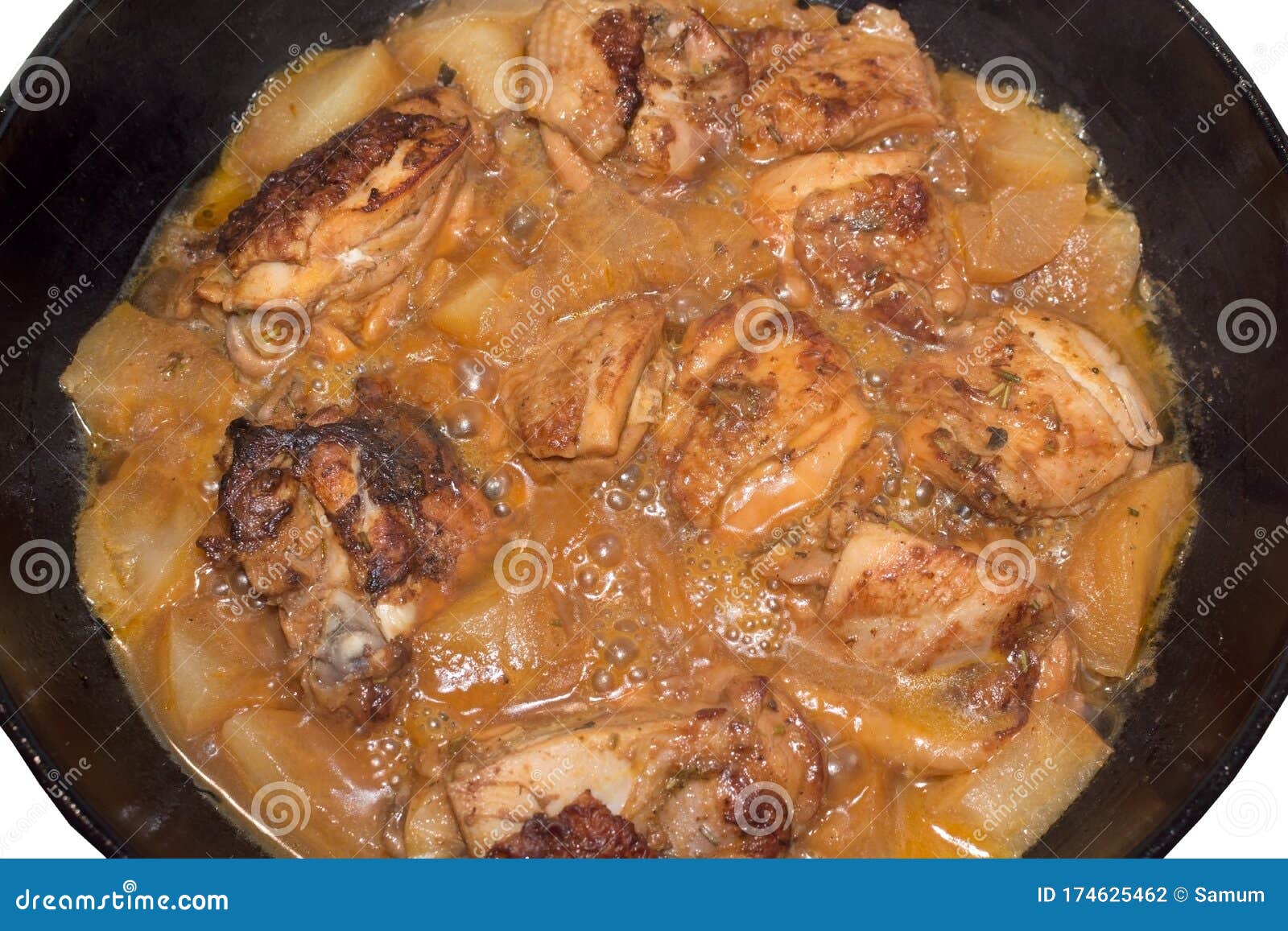 Roast chicken in a pan stock photo. Image of kitchen - 174625462