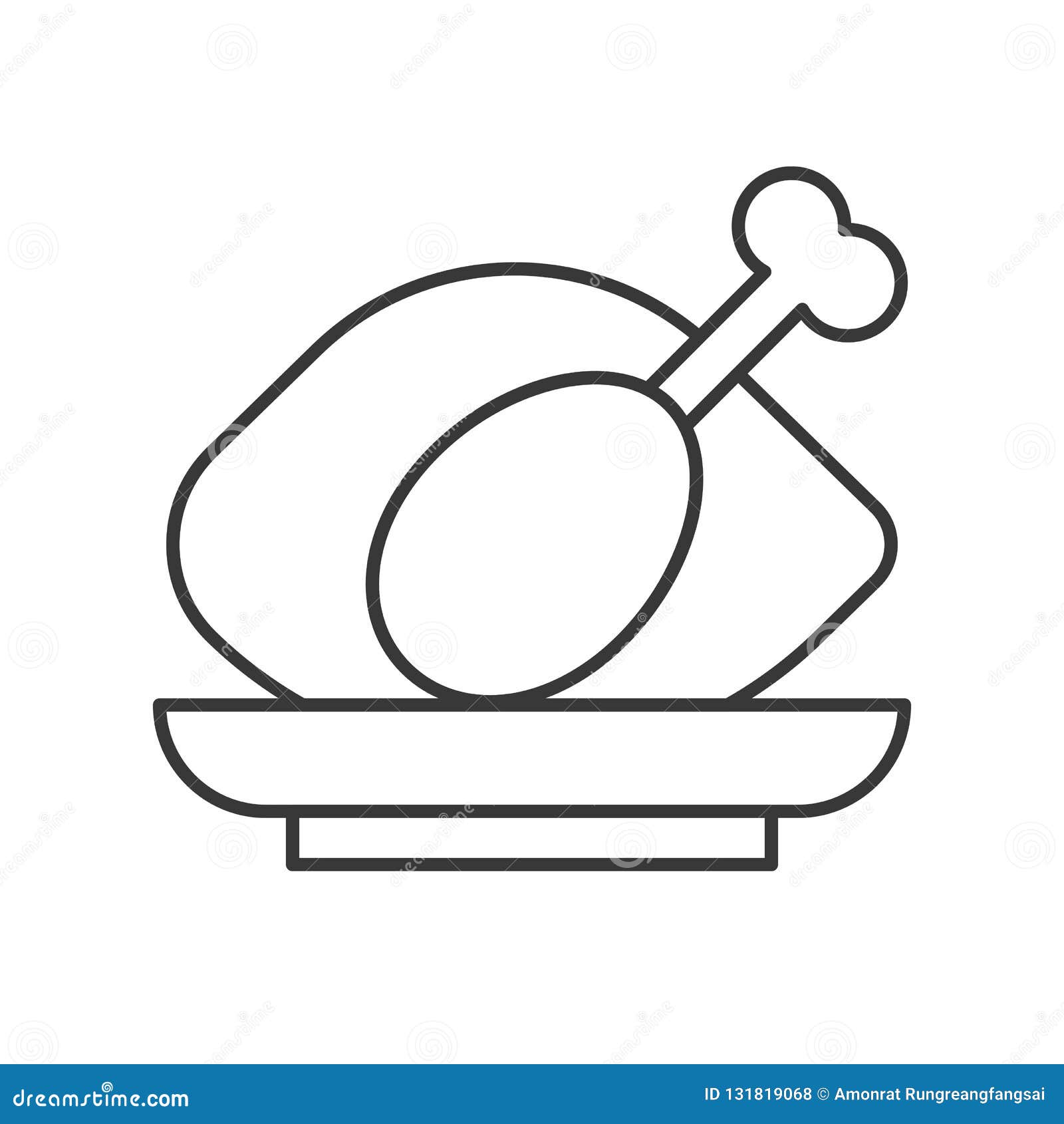 Roast Chicken on Plate, Food Outline Icon Stock Vector - Illustration ...