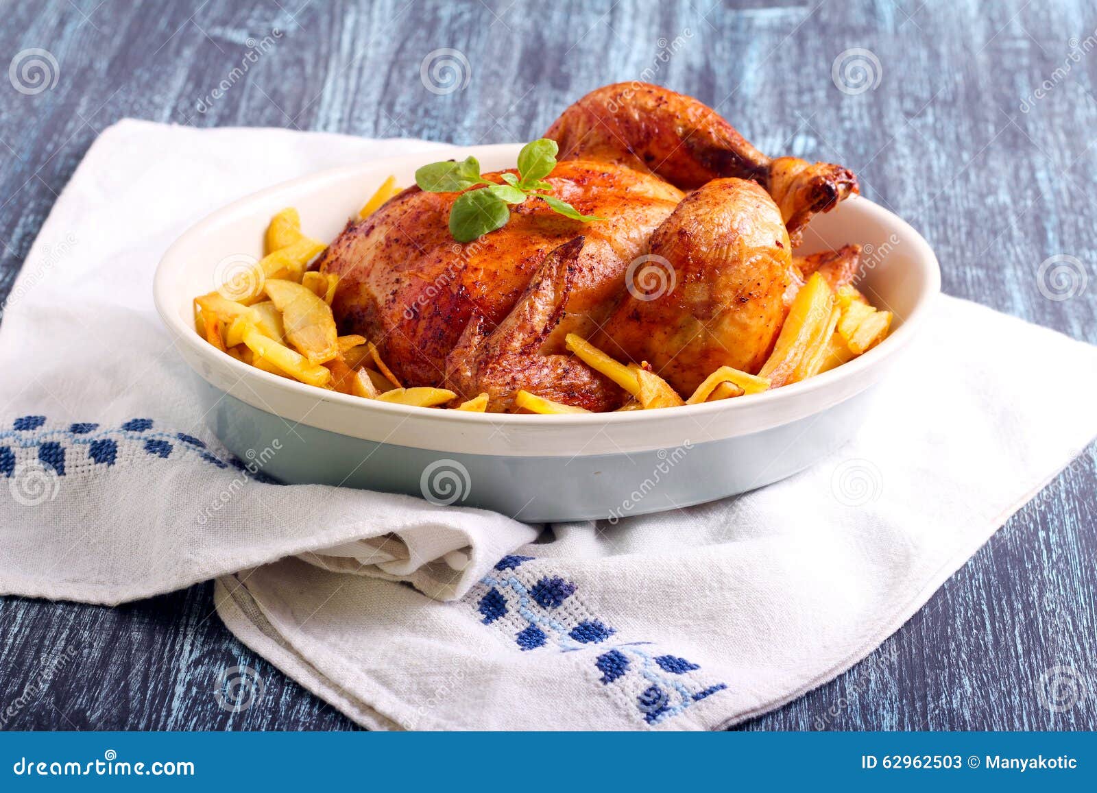 Roast Chicken and Potato Chips Stock Image - Image of grill, dinner ...