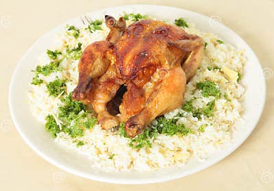 Roast Chicken and Rice High Angle Stock Image - Image of rice, dish ...