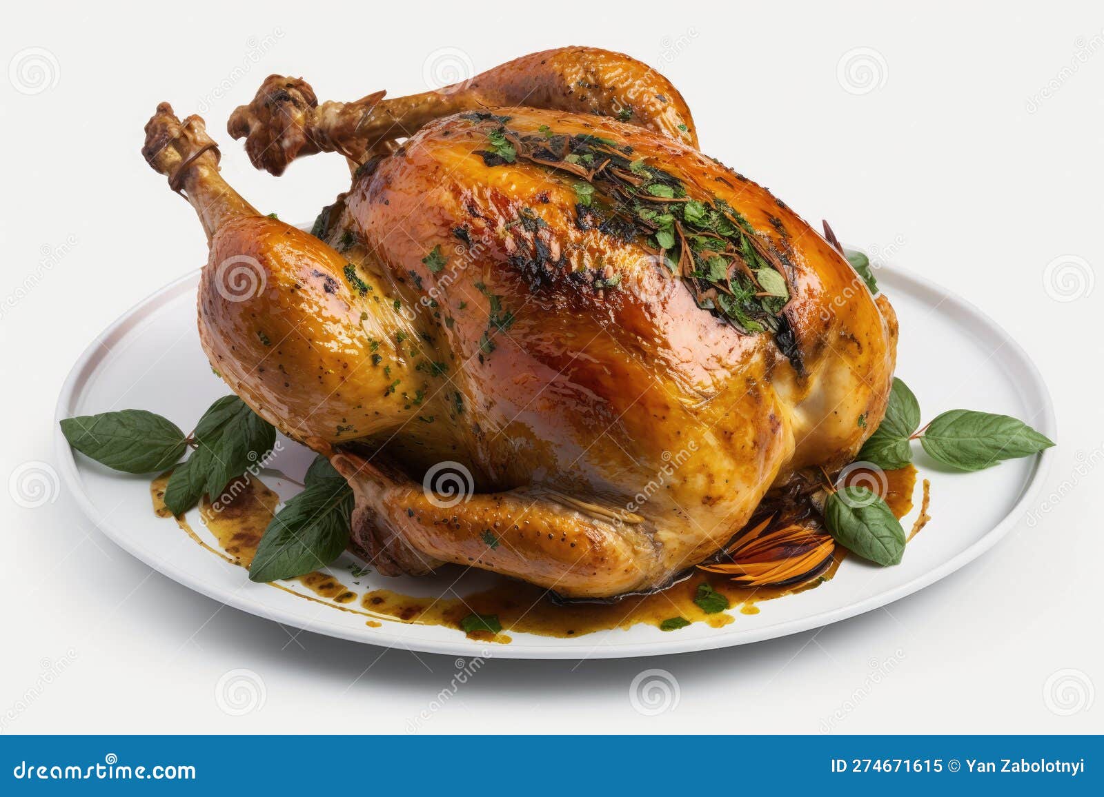 Roast Chicken on a White Background. Generative AI Stock Illustration ...
