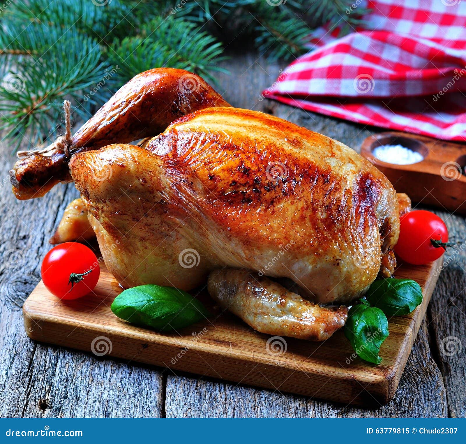 Roast Chicken on a Wooden Table Stock Image - Image of kitchen, family ...