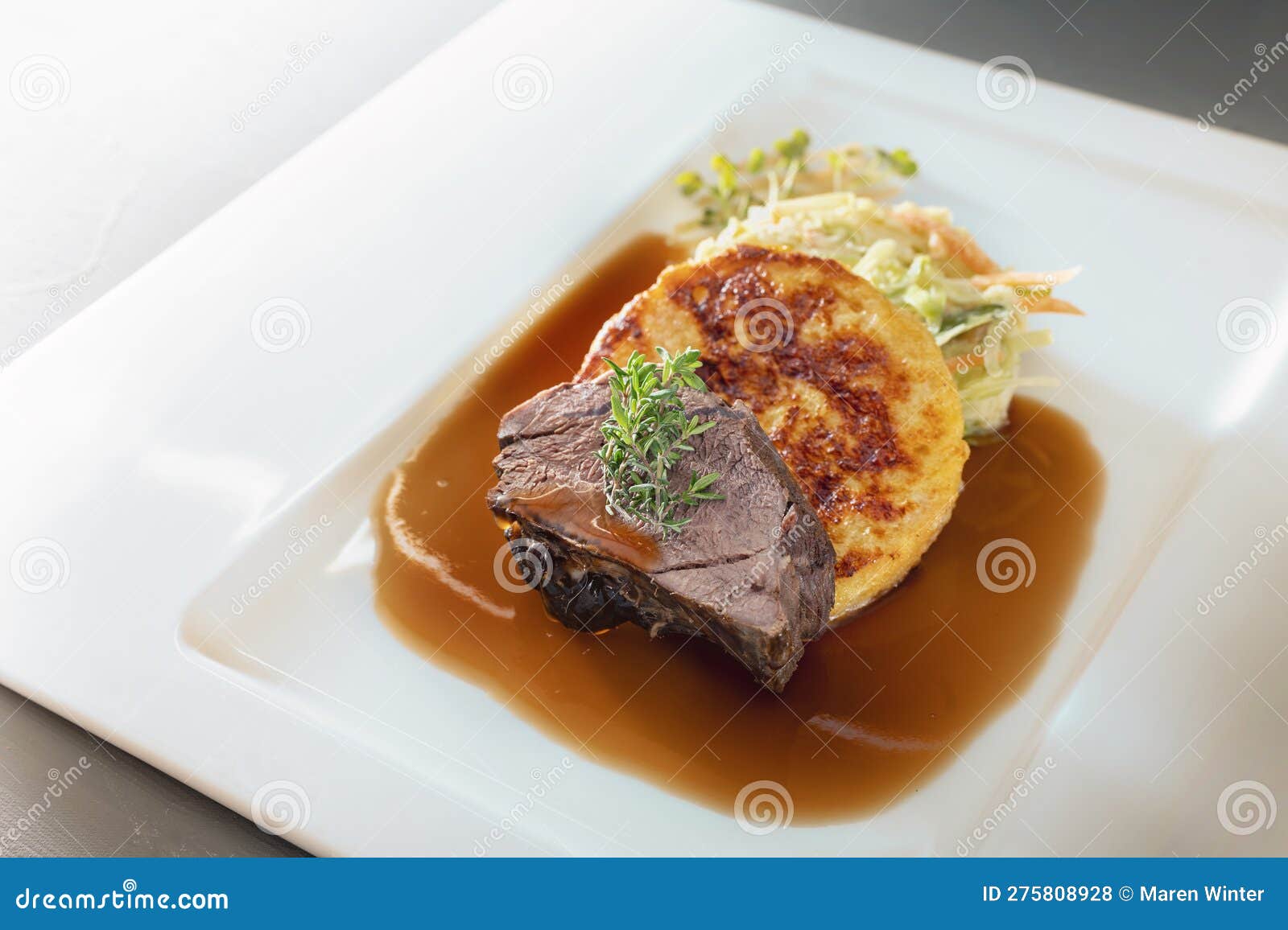 Roast Deer, Flat Bread Dumpling and Round Shaped Cabbage Vegetable with ...