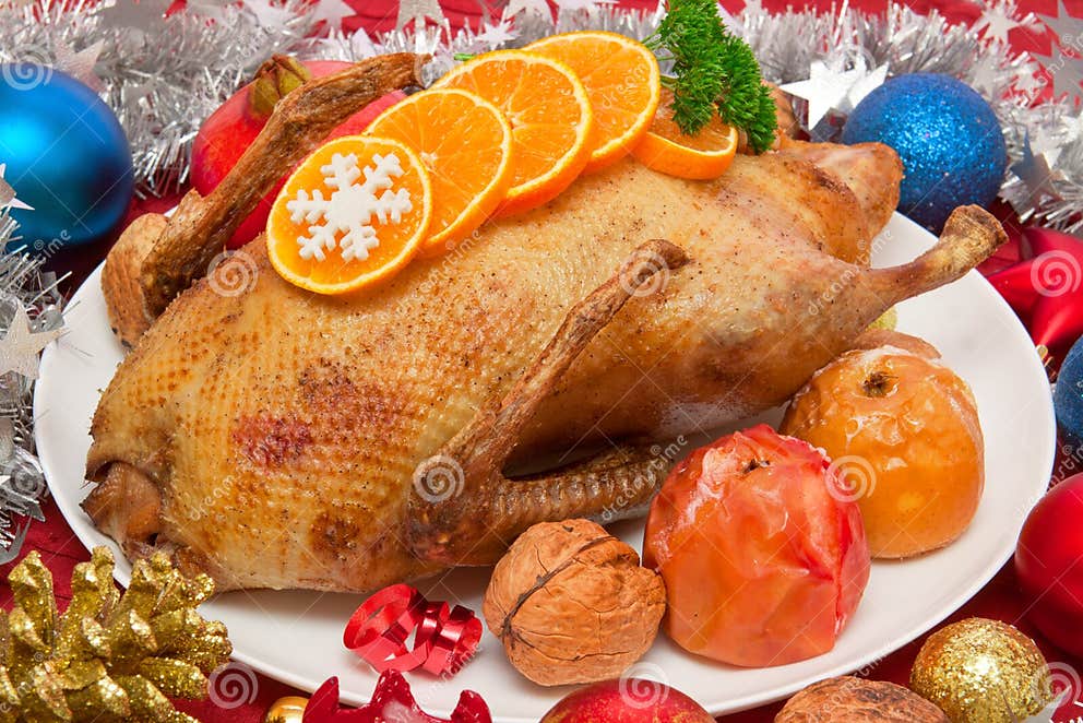 Roast Duck.Christmas Dinner. Stock Photo - Image of parsley, dinner ...