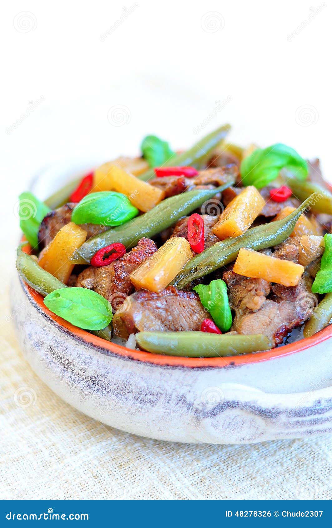 Roast from a Duck with a Pineapple Stock Photo - Image of bean, pepper ...