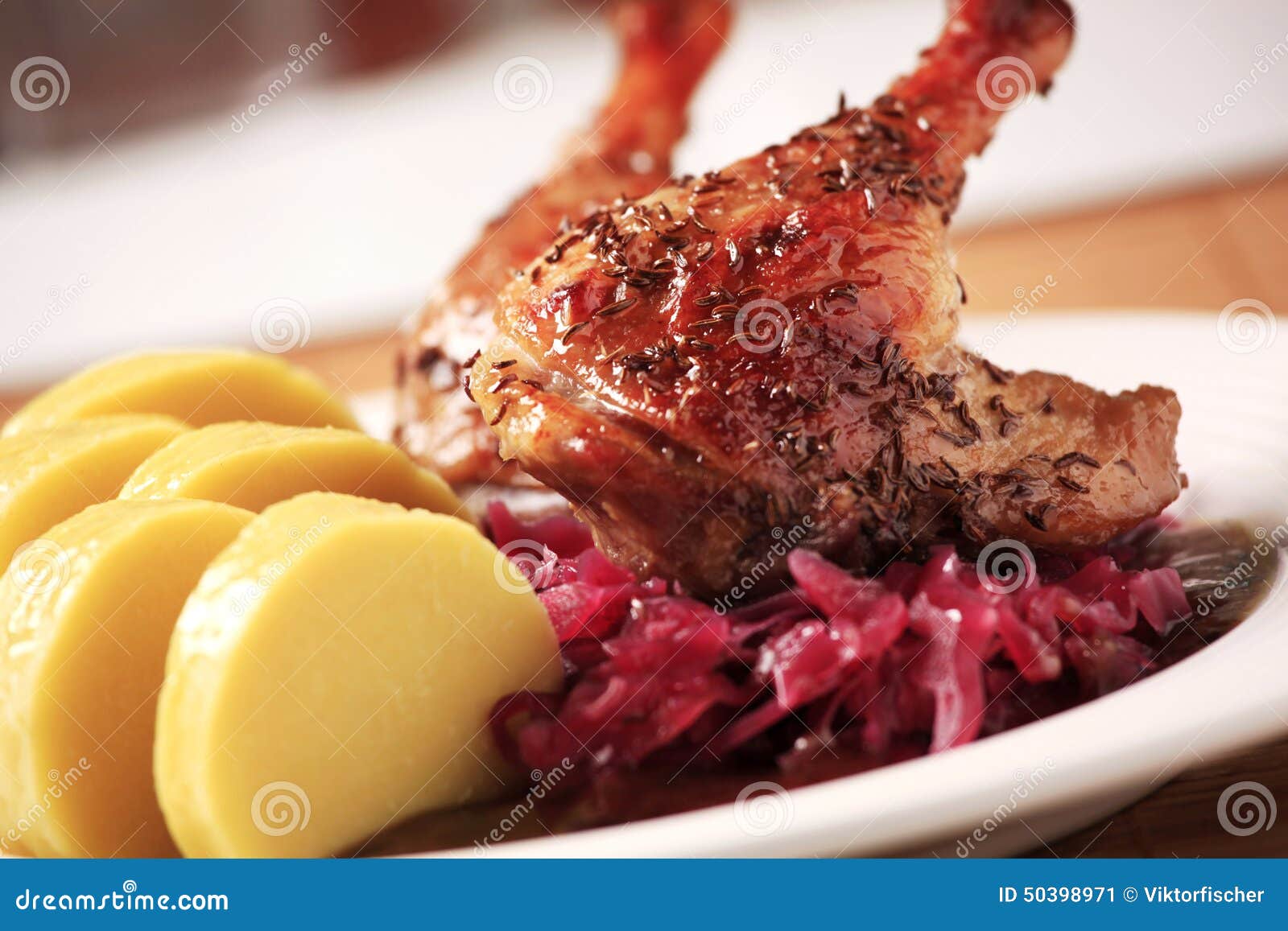 Roast Duck, Red Cabbage and Potato Dumplings Stock Image - Image of ...