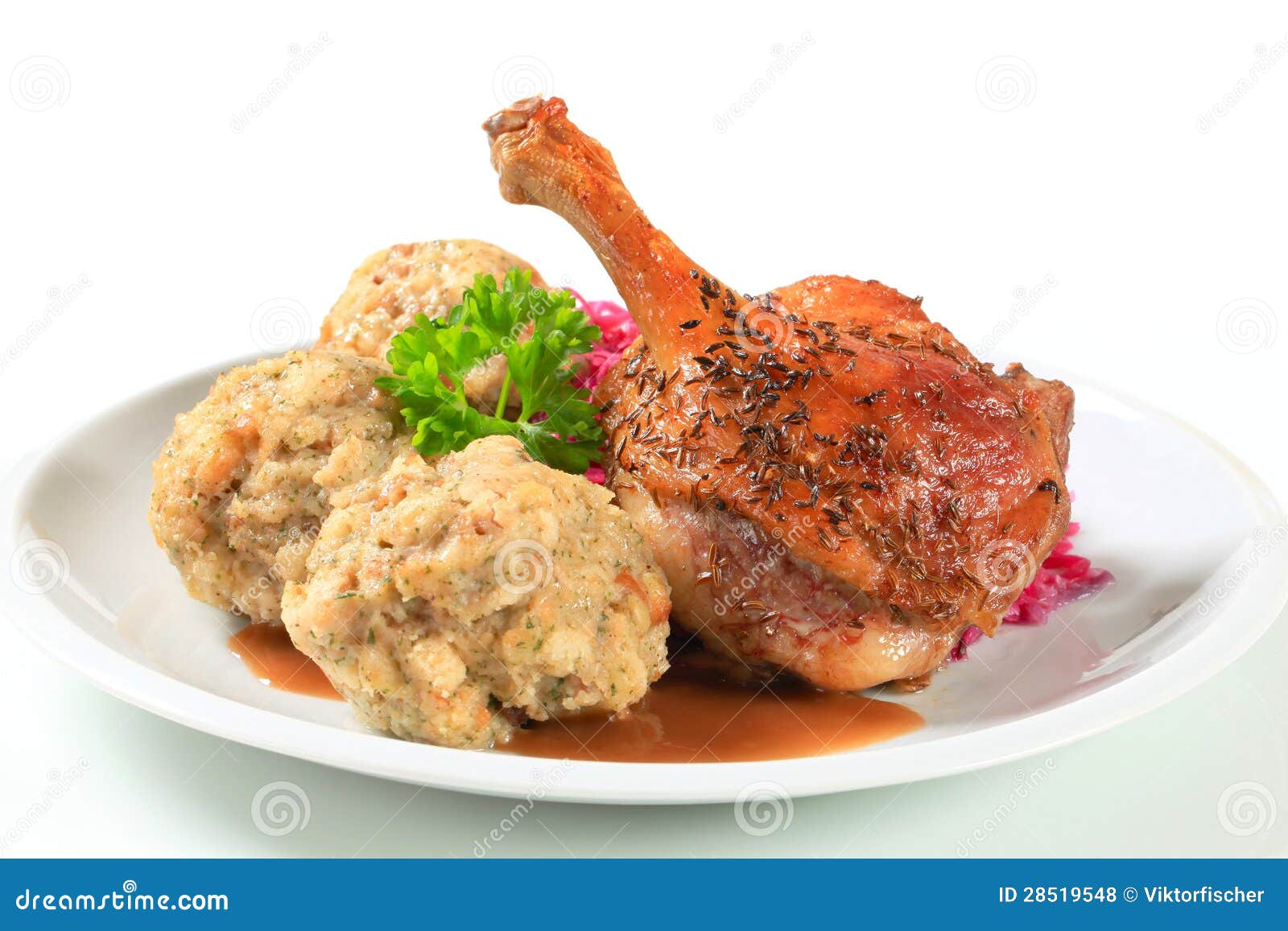 Roast Duck with Tyrolean Dumplings and Red Cabbage Stock Photo - Image ...
