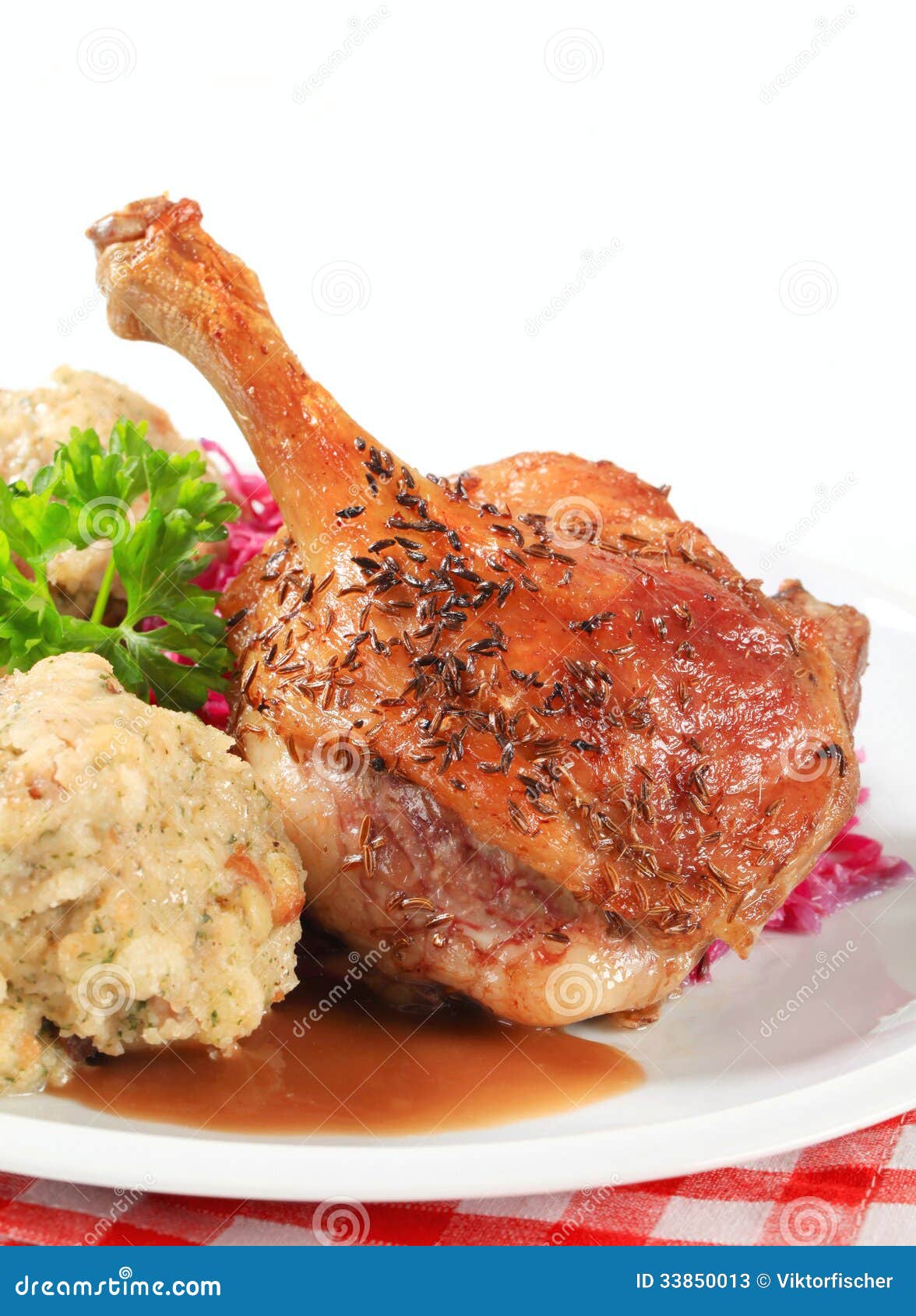 Roast Duck with Tyrolean Dumplings and Red Cabbage Stock Image - Image ...