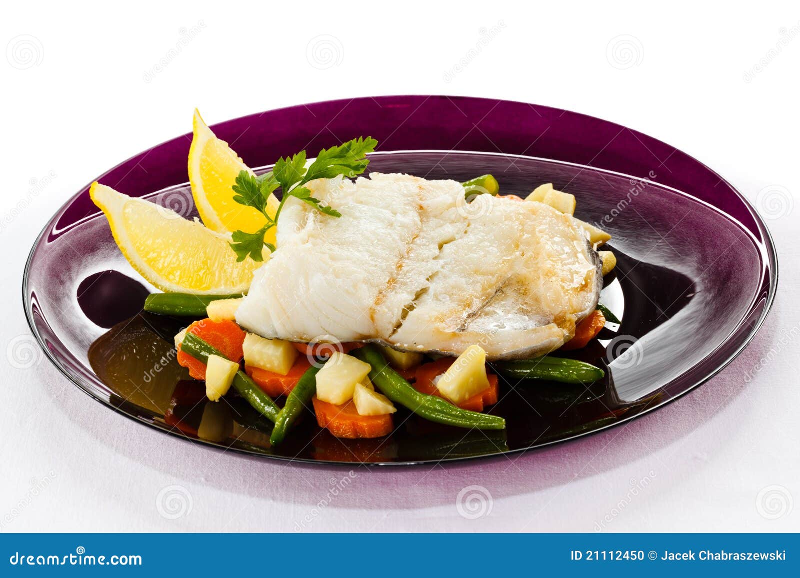 Roast fish fillet stock photo. Image of lemon, carrots - 21112450
