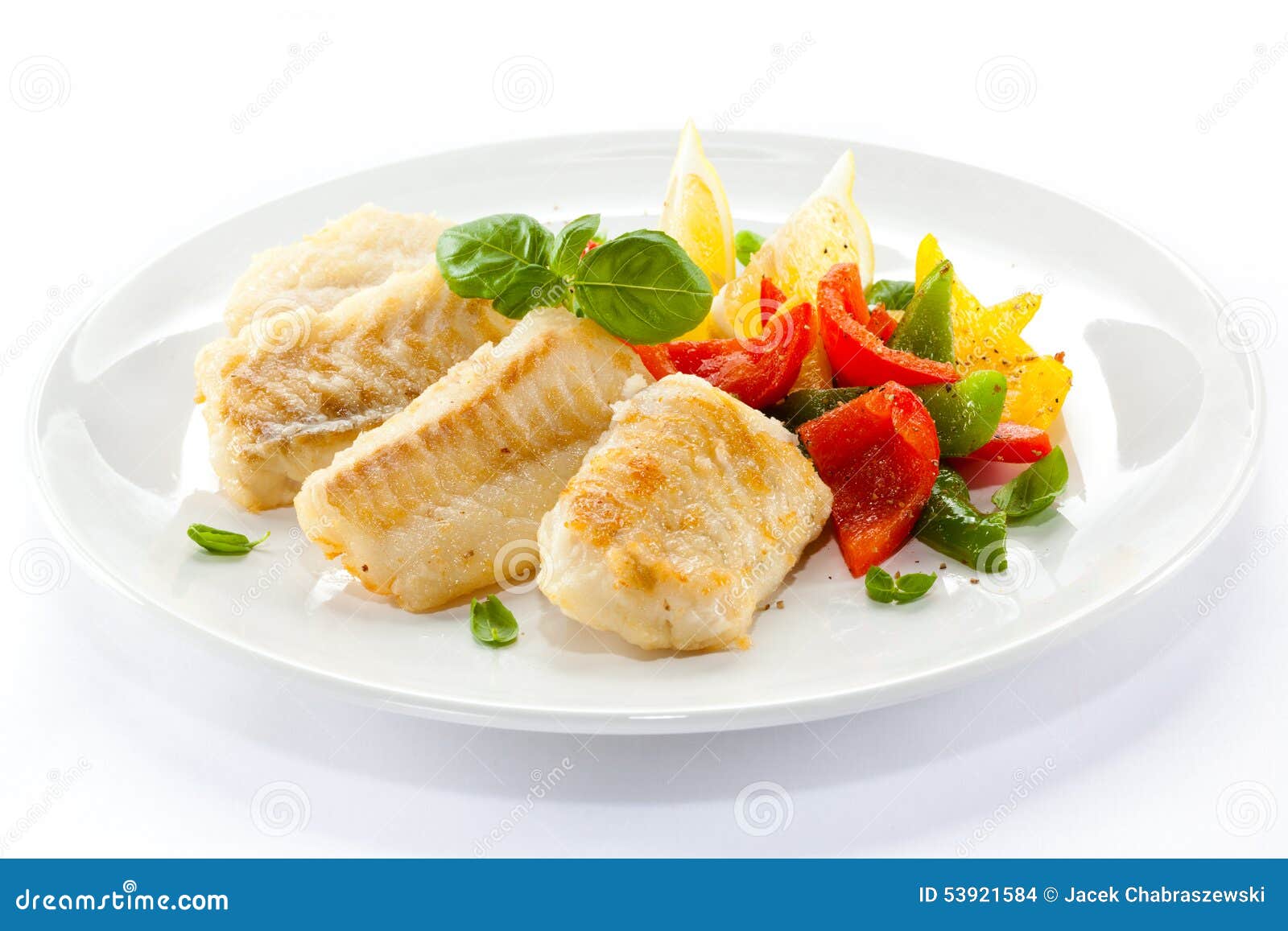 Roast fish fillet stock photo. Image of lemon, dinner - 53921584