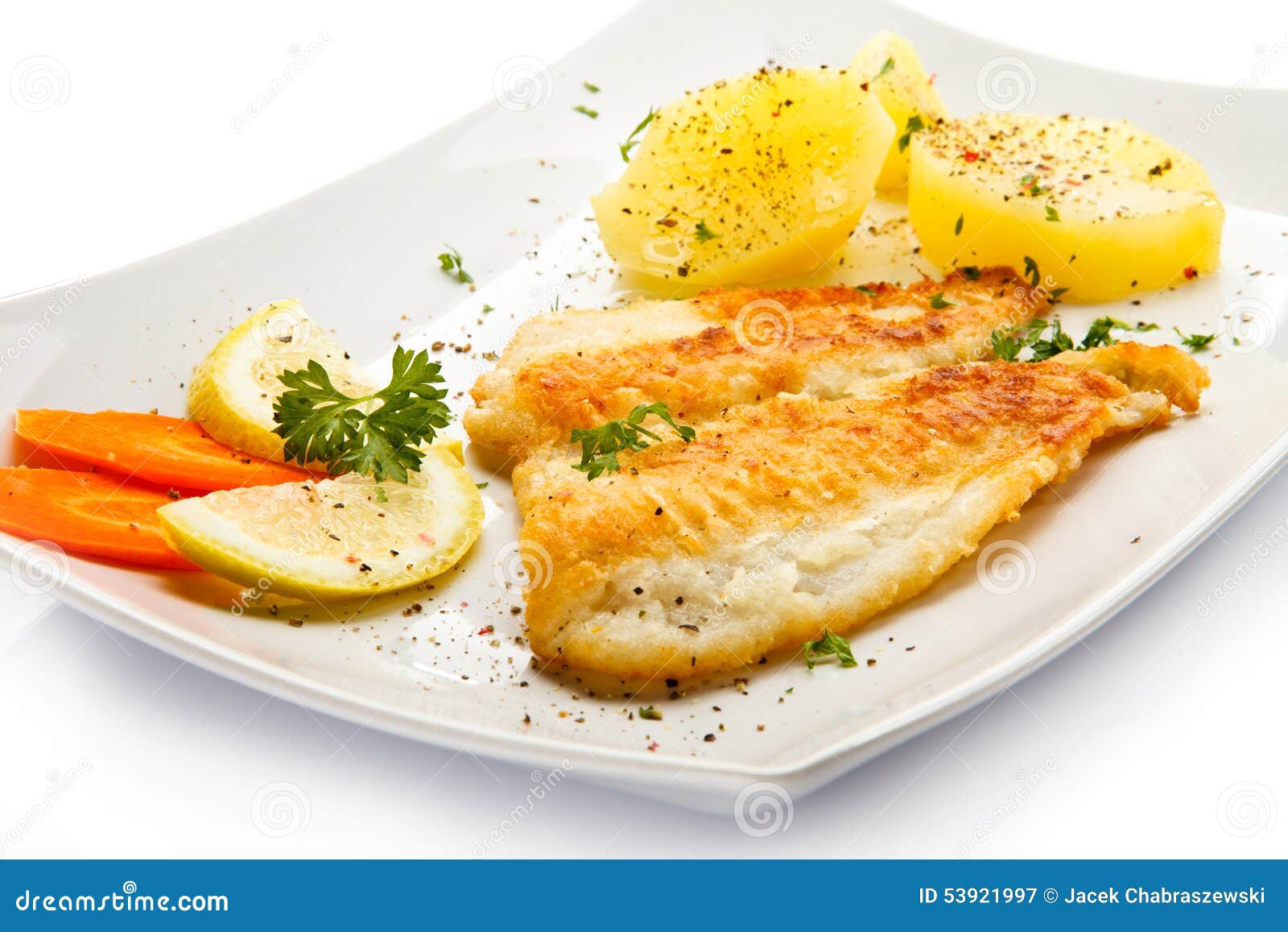 Roast fish fillet stock image. Image of green, dinner - 53921997