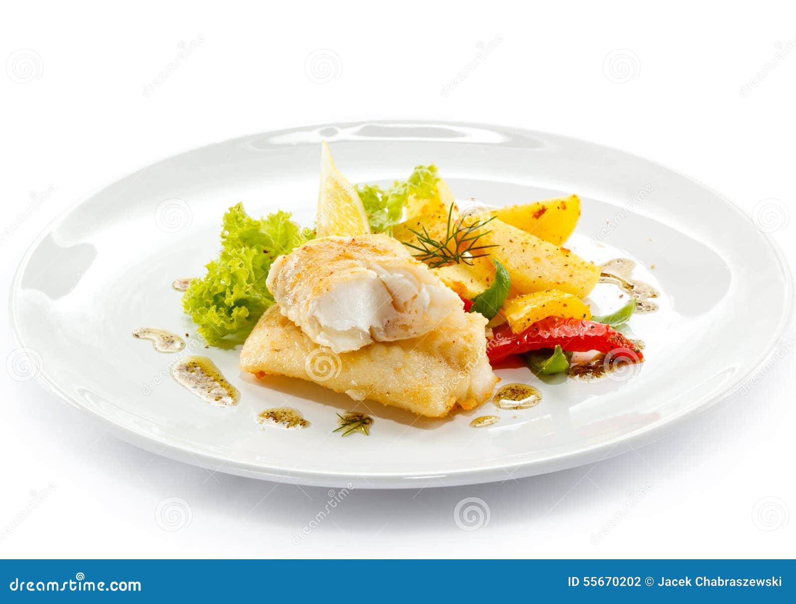 Roast fish fillet stock photo. Image of lunch, grill - 55670202