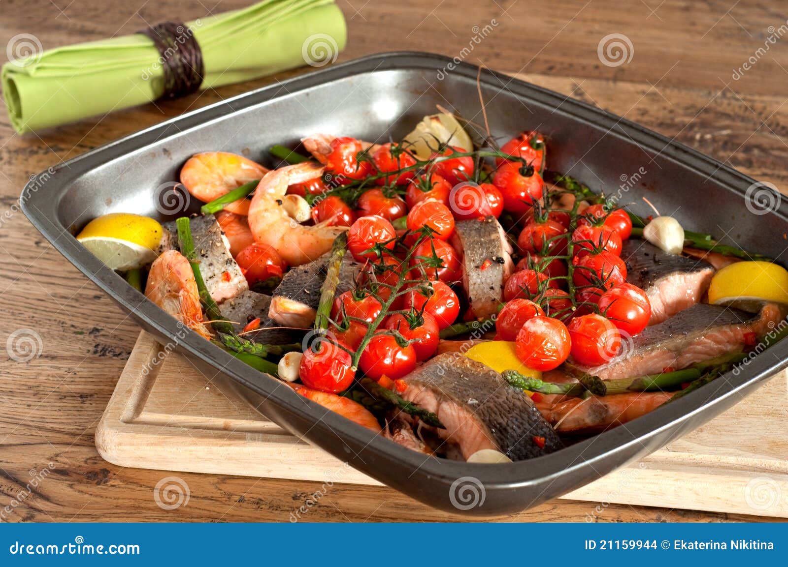 Roast fish on the tray stock photo. Image of bunch, healthy - 21159944