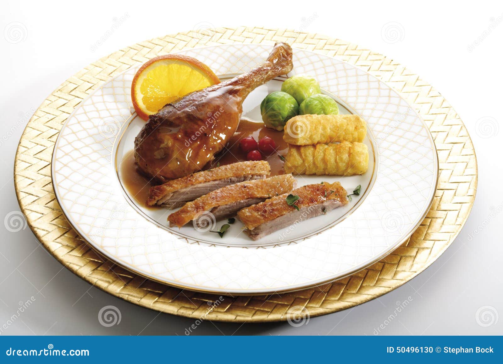 Roast Goose with Side Dishes Stock Photo - Image of cooked, brussels ...