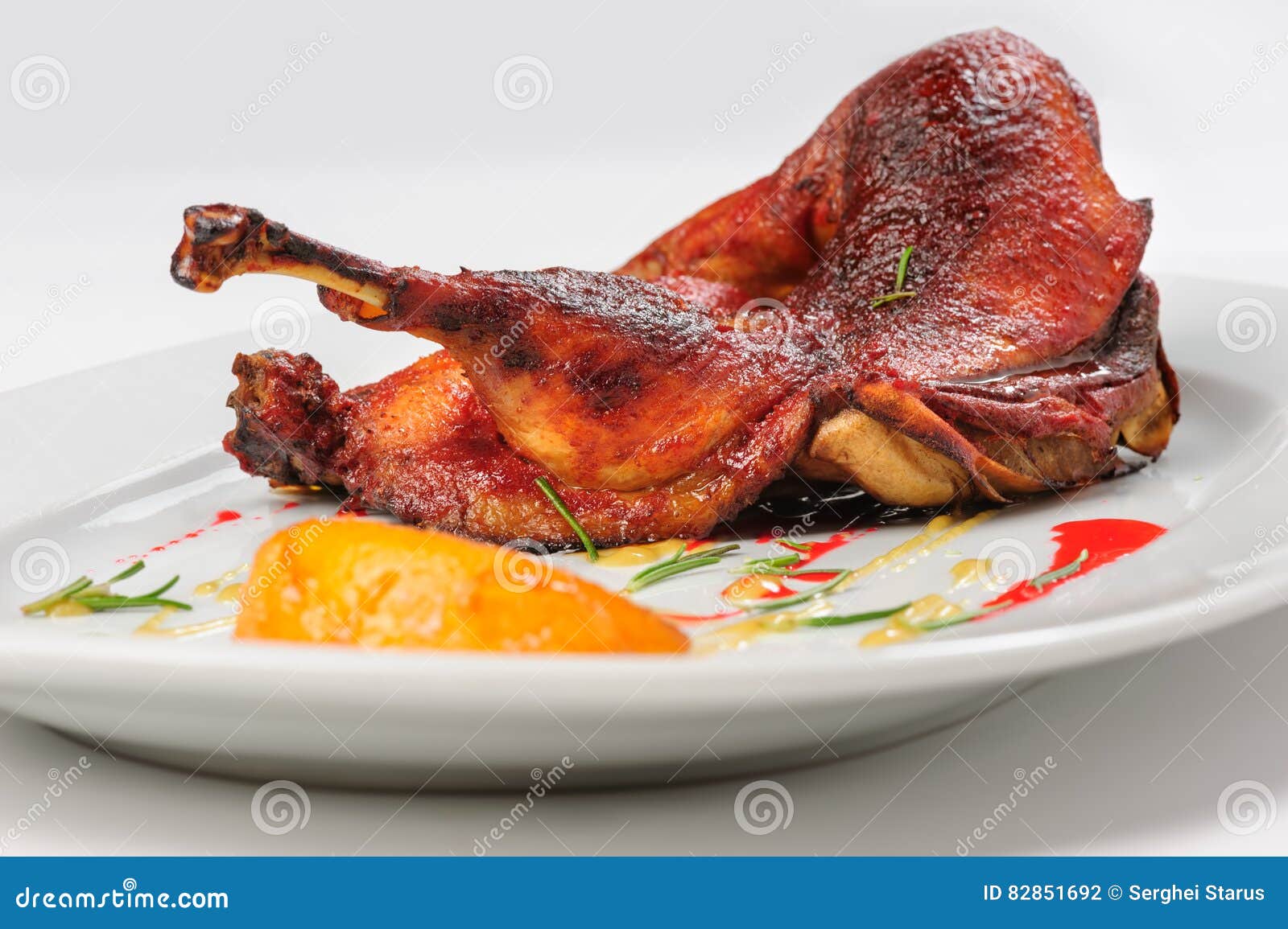 Roast Half of Duck with Caramelized Lemon Stock Photo - Image of dinner ...