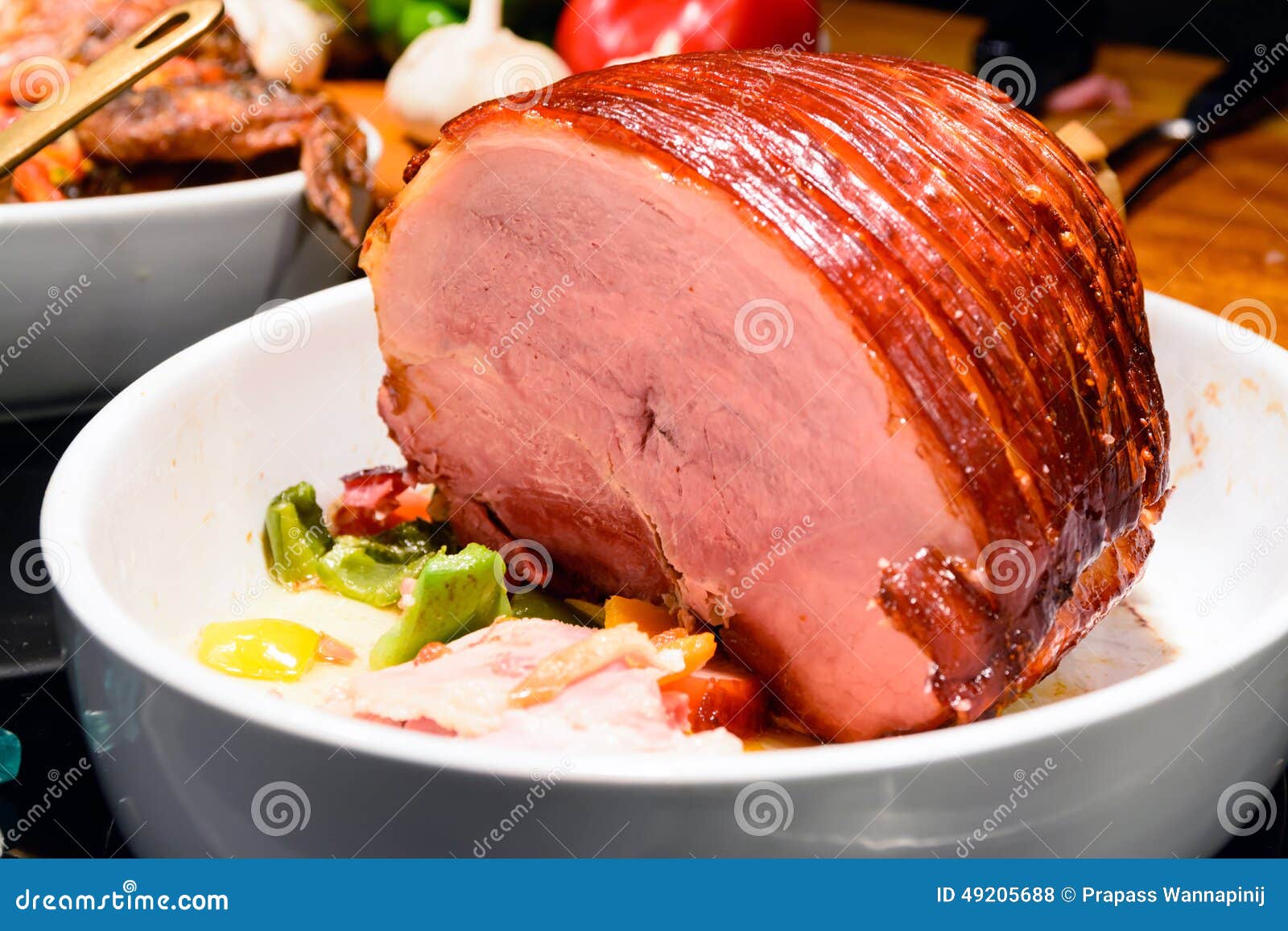 Roast ham stock photo. Image of glazed, honey, mushroom - 49205688