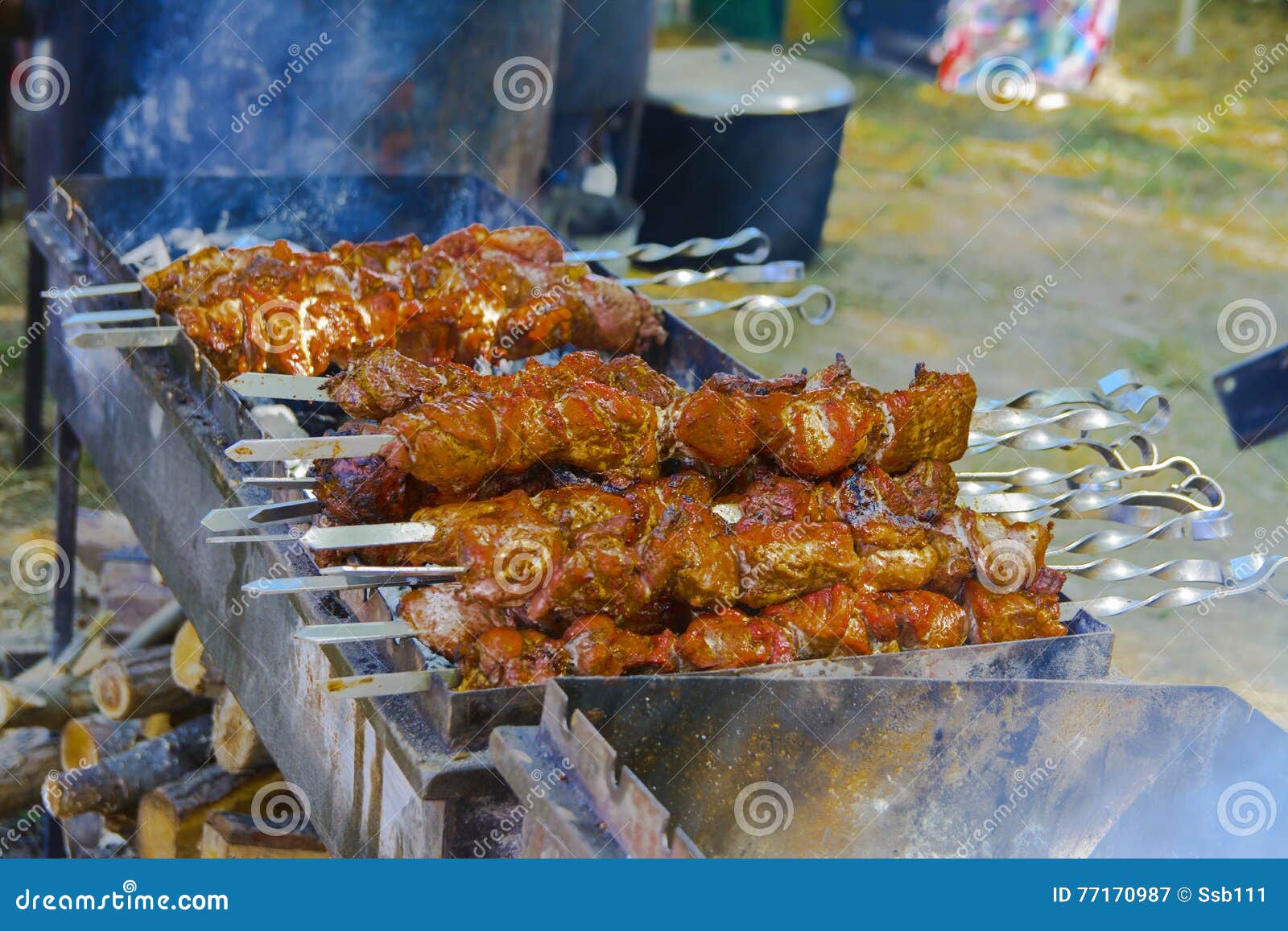 Roast Large Chunks of Meat and Sausage Stock Image - Image of beef ...