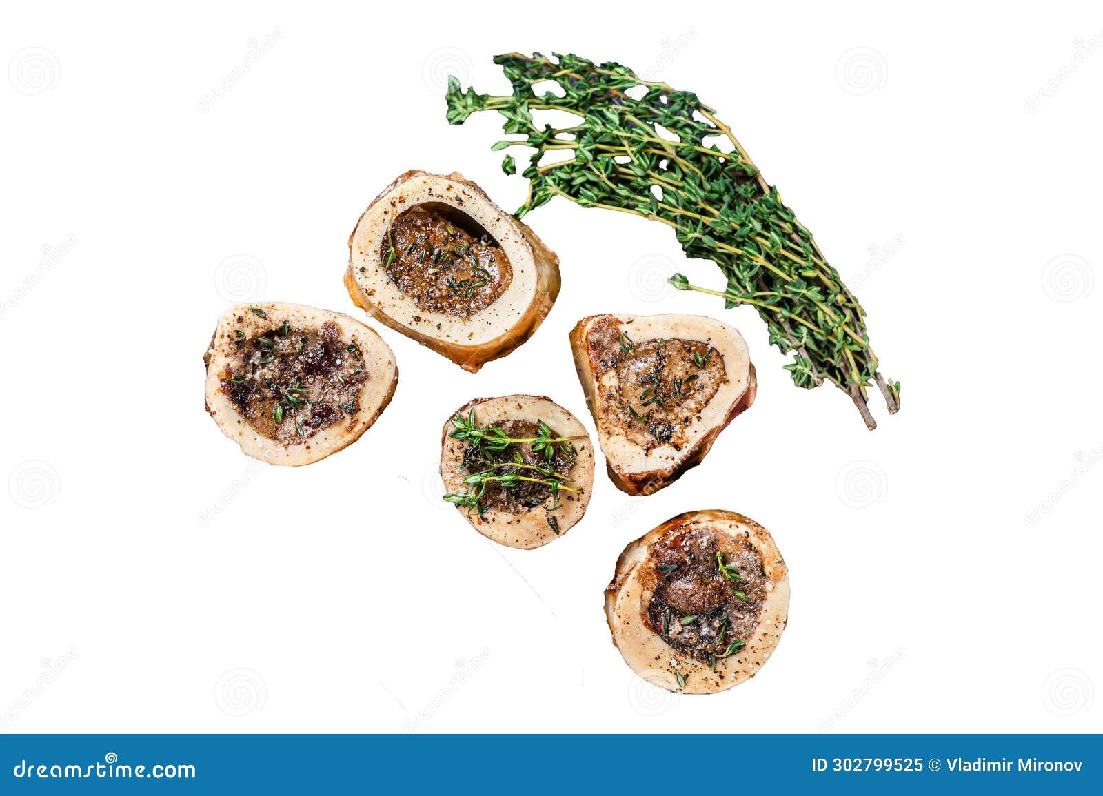 Roast Marrow Calf Bones Isolated on White Background, Top View. Stock ...