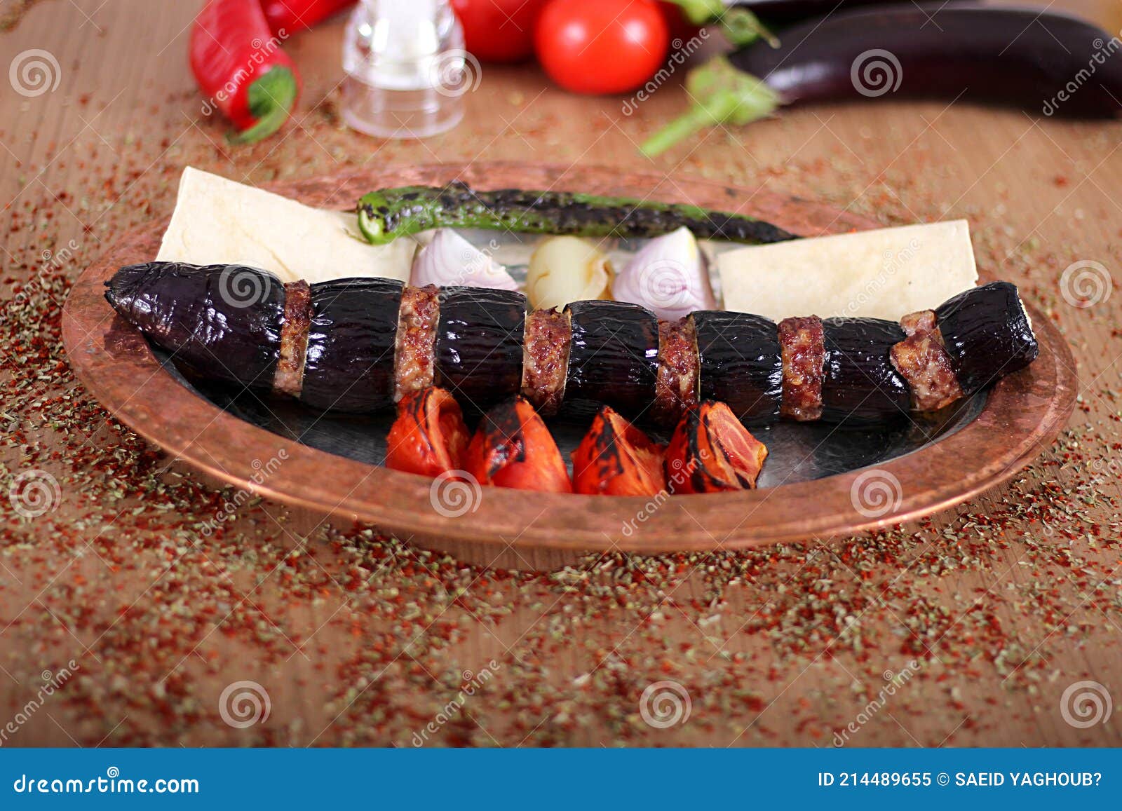 Roast Meat and Eggplant with Onions in a High-angle Copper Dish Stock ...