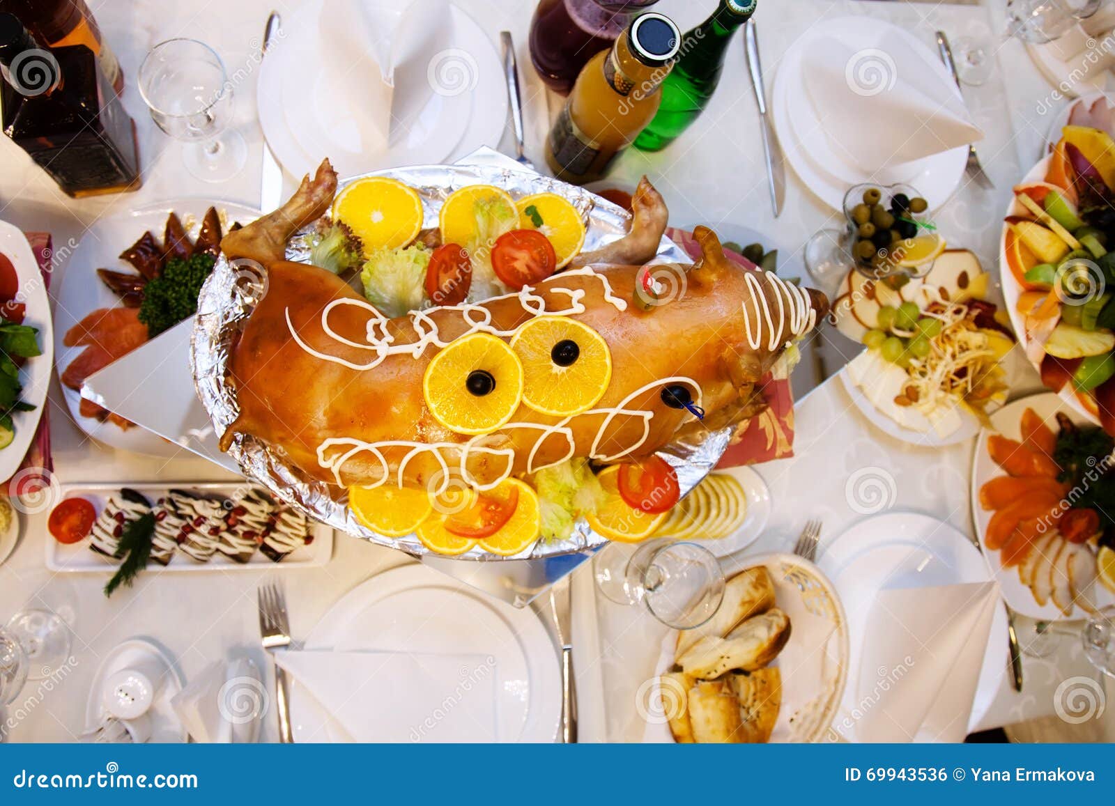 Roast pig stock photo. Image of lettuce, delicious, holiday - 69943536