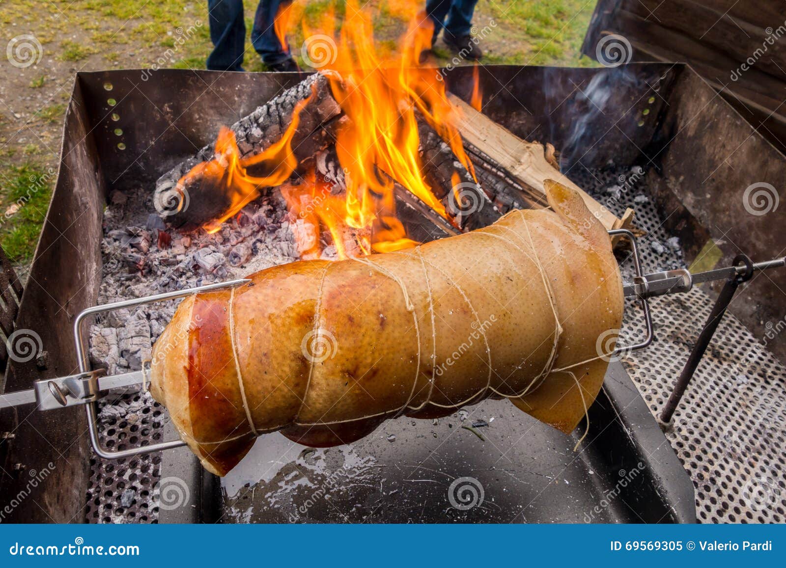 Roast Pig On A Spit. Pig Cooking In Germany Stock Photography ...