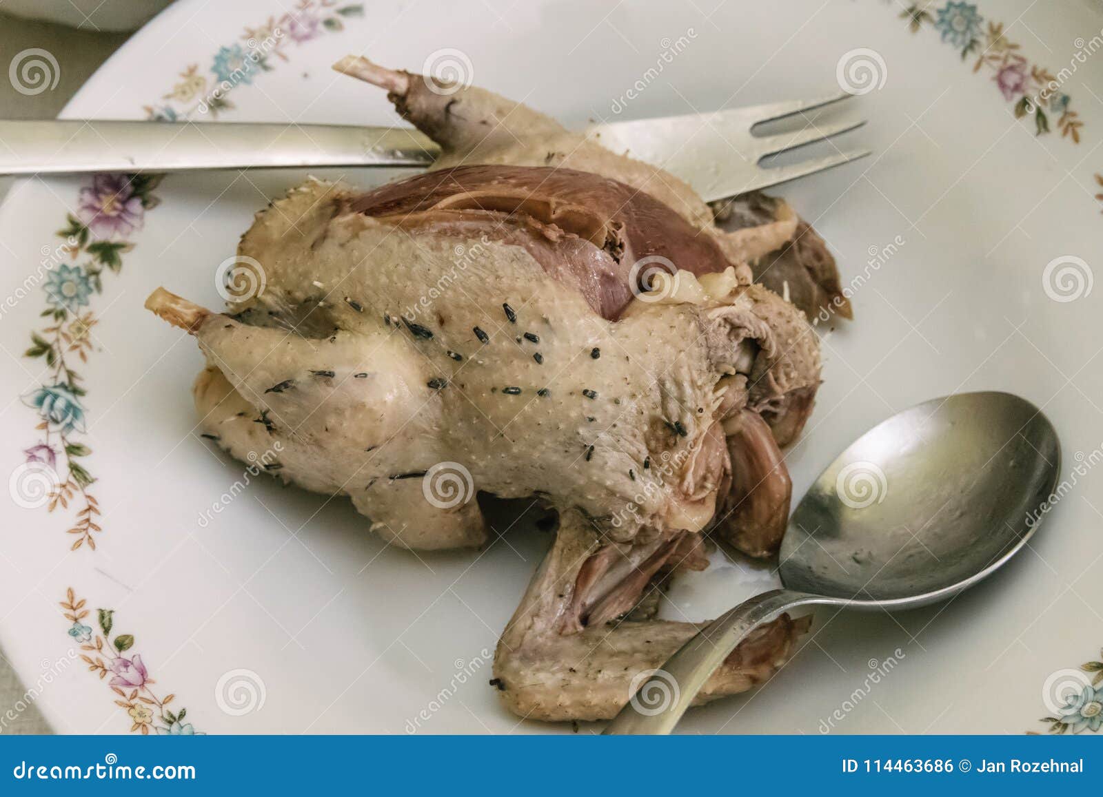 Roast Pigeon on a Plate Ready for Dinning Stock Photo - Image of ...
