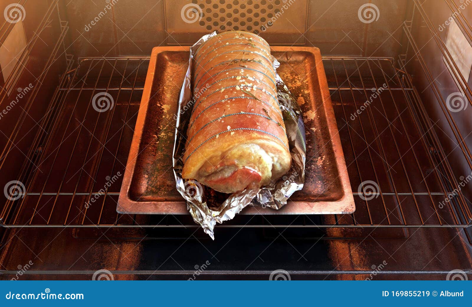 Roast Pork Inside the oven stock image. Image of ovenbake - 169855219