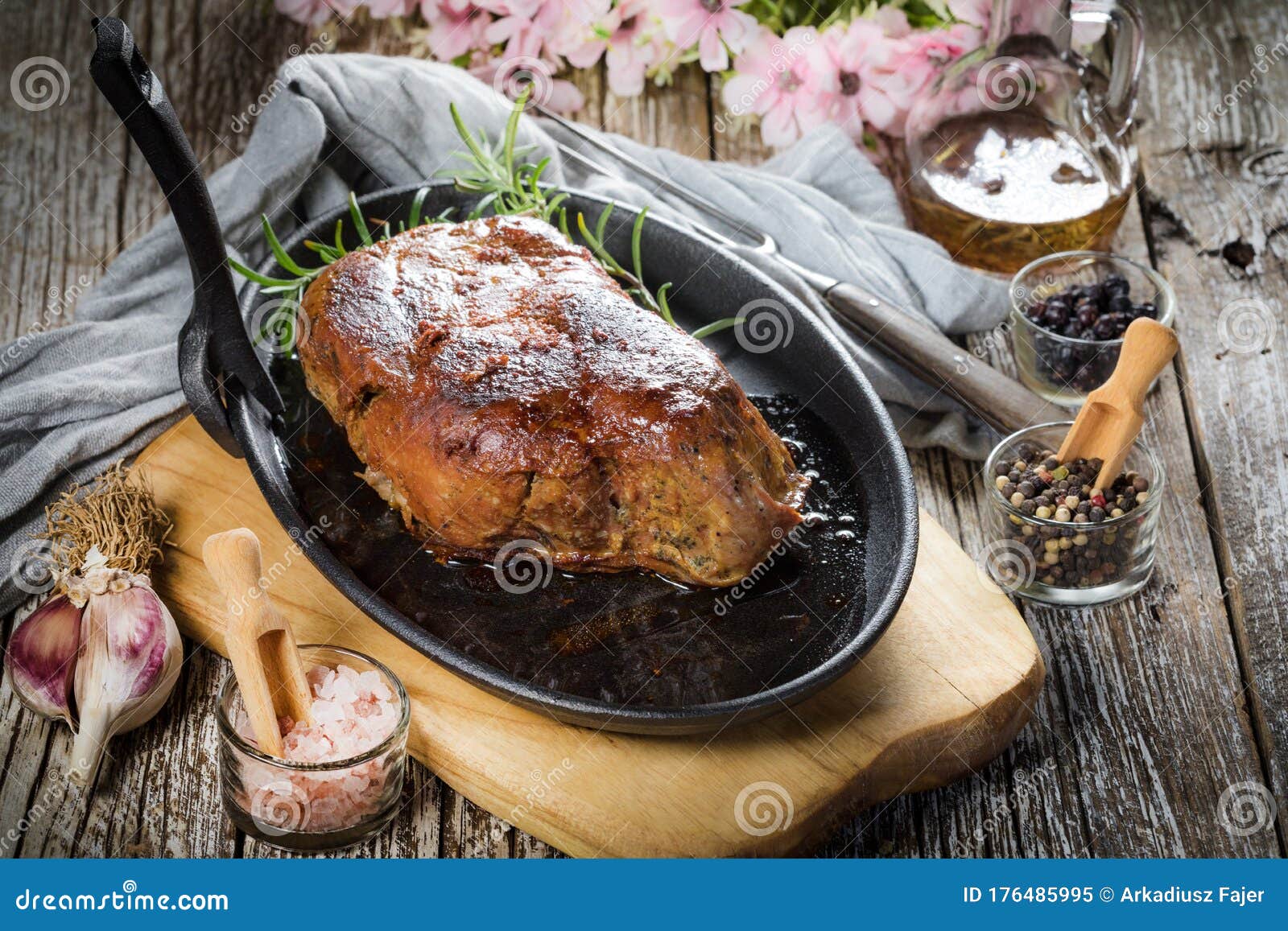 Roast pork neck stock image. Image of food, sirloin - 176485995