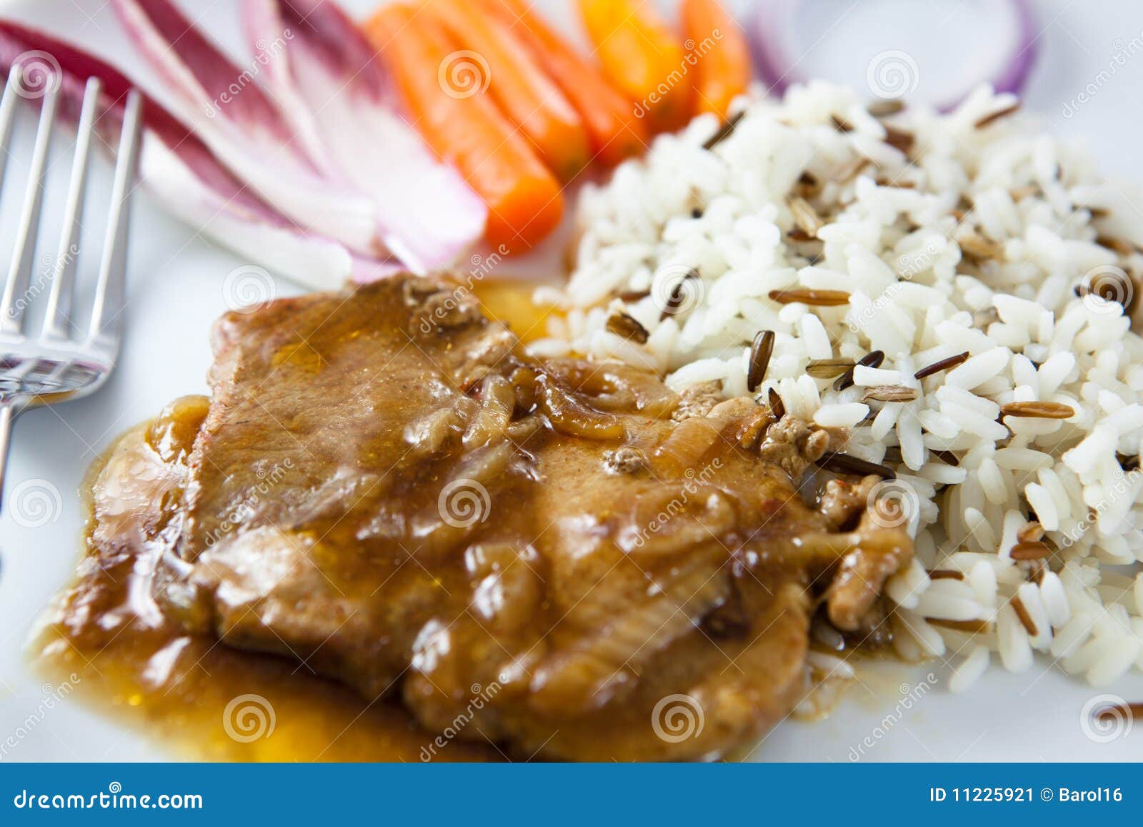 Roast pork with rice stock image. Image of dinner, chicory - 11225921